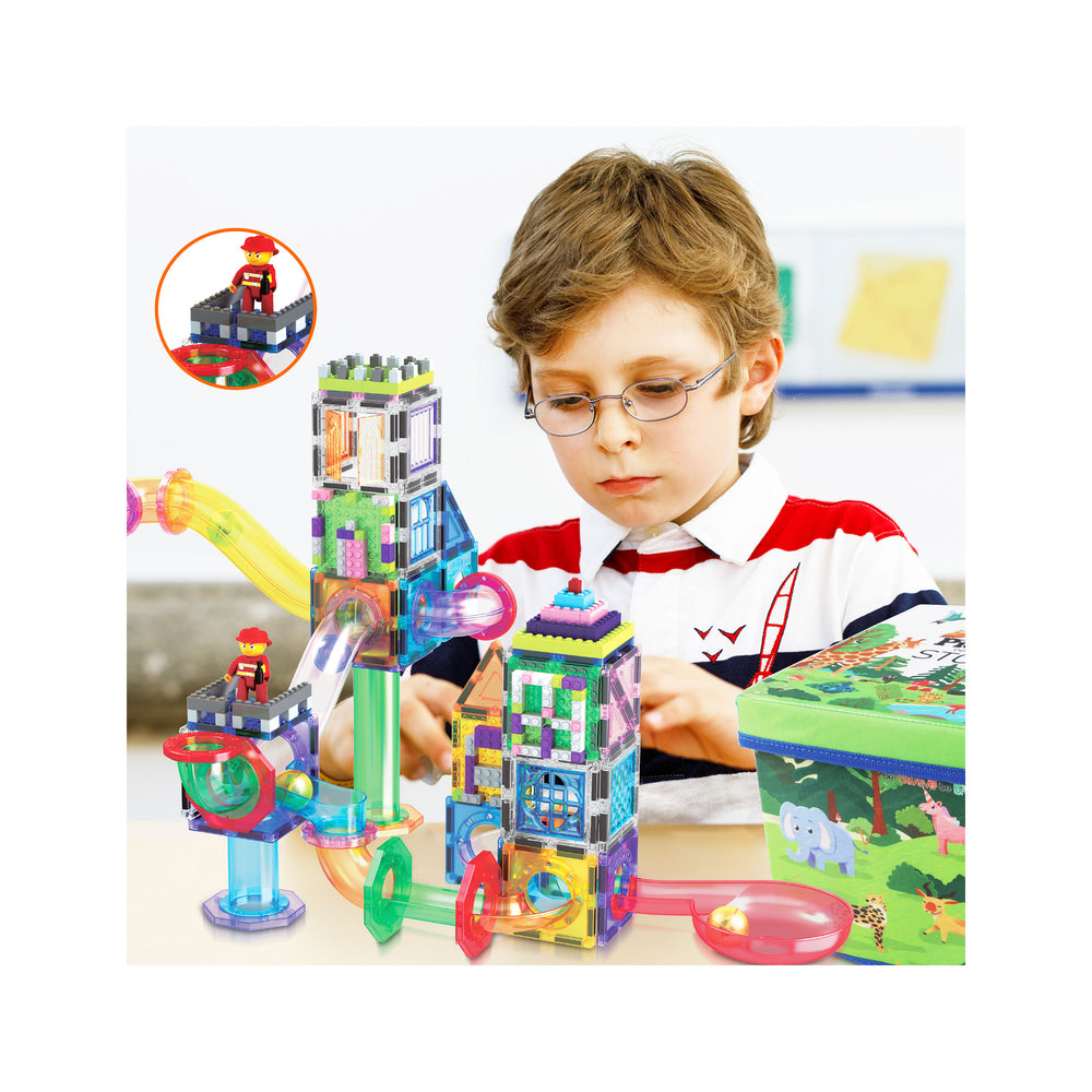 PicassoTiles 3-in-1 Marble Run, Magnetic Tiles, and Interlocking Brick ...