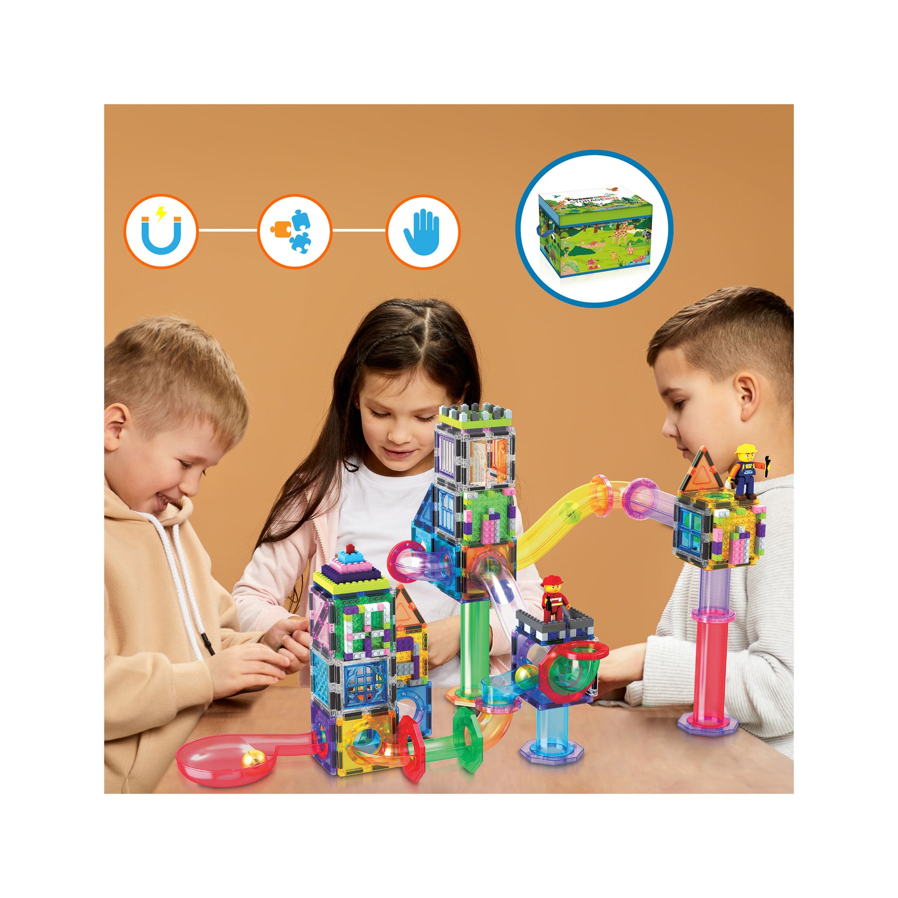 PicassoTiles 3-in-1 Marble Run, Magnetic Tiles, and Interlocking Brick ...