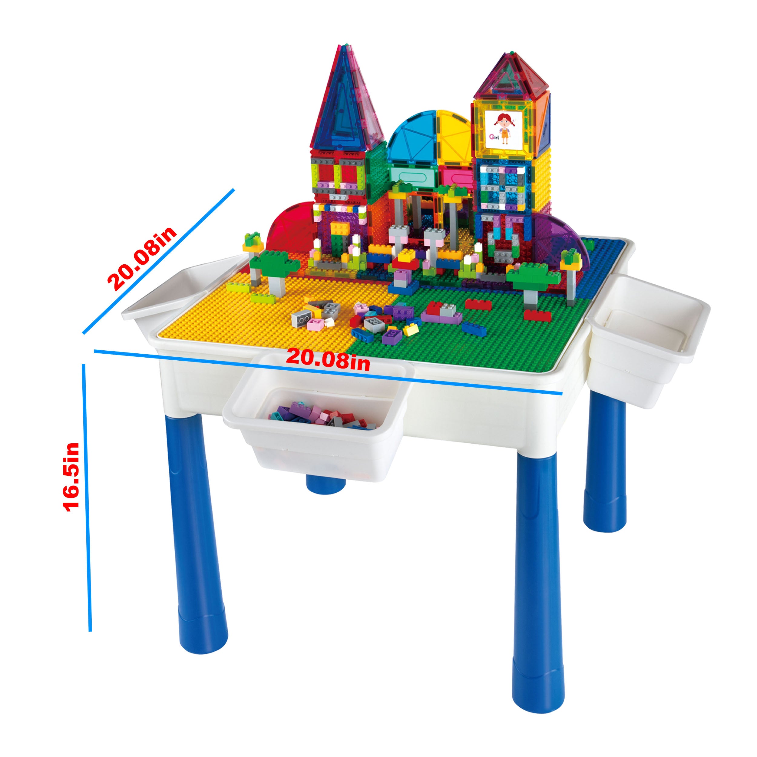 PicassoTiles 585 Piece Mega Activity Center Table Kids All-in-1 PBT585