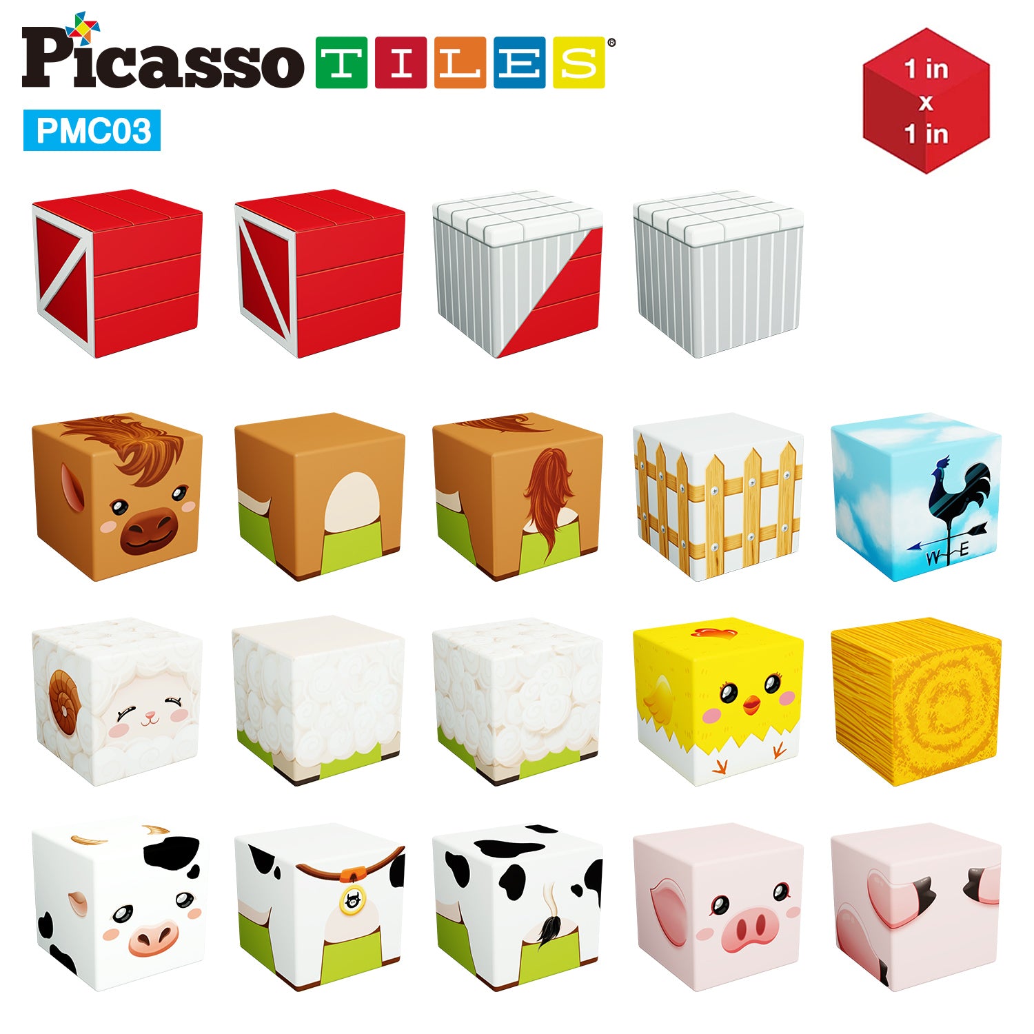 PicassoTiles 72pc Magnetic Puzzle Cube Farm House Building Set ...