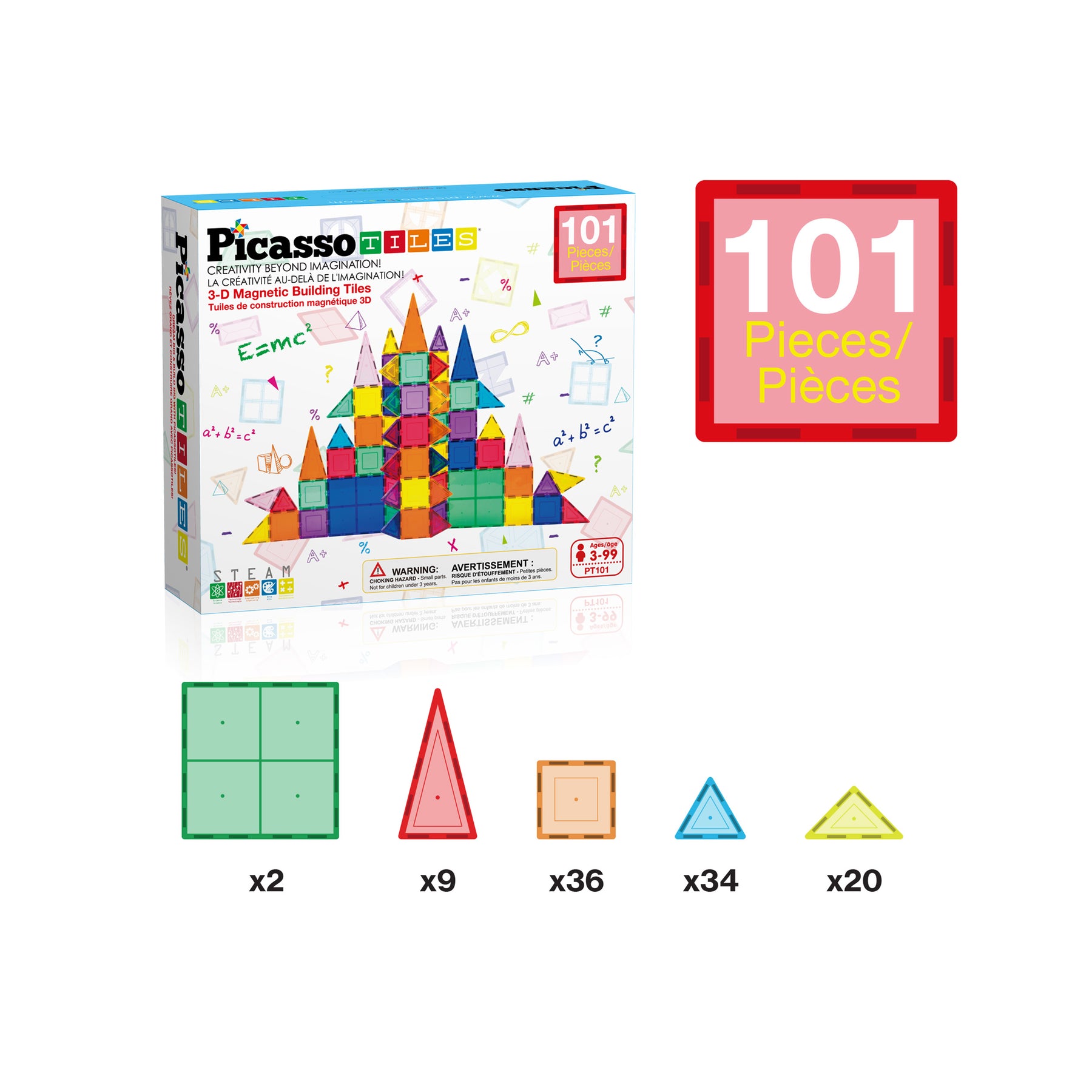 PicassoTiles 101pc Magnetic Tile Classic Building Blocks · PicassoTiles