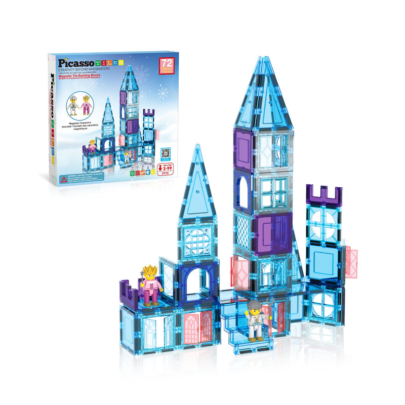 PicassoTiles 72pc Magnetic Tiles Winter Ice Castle Set · PicassoTiles