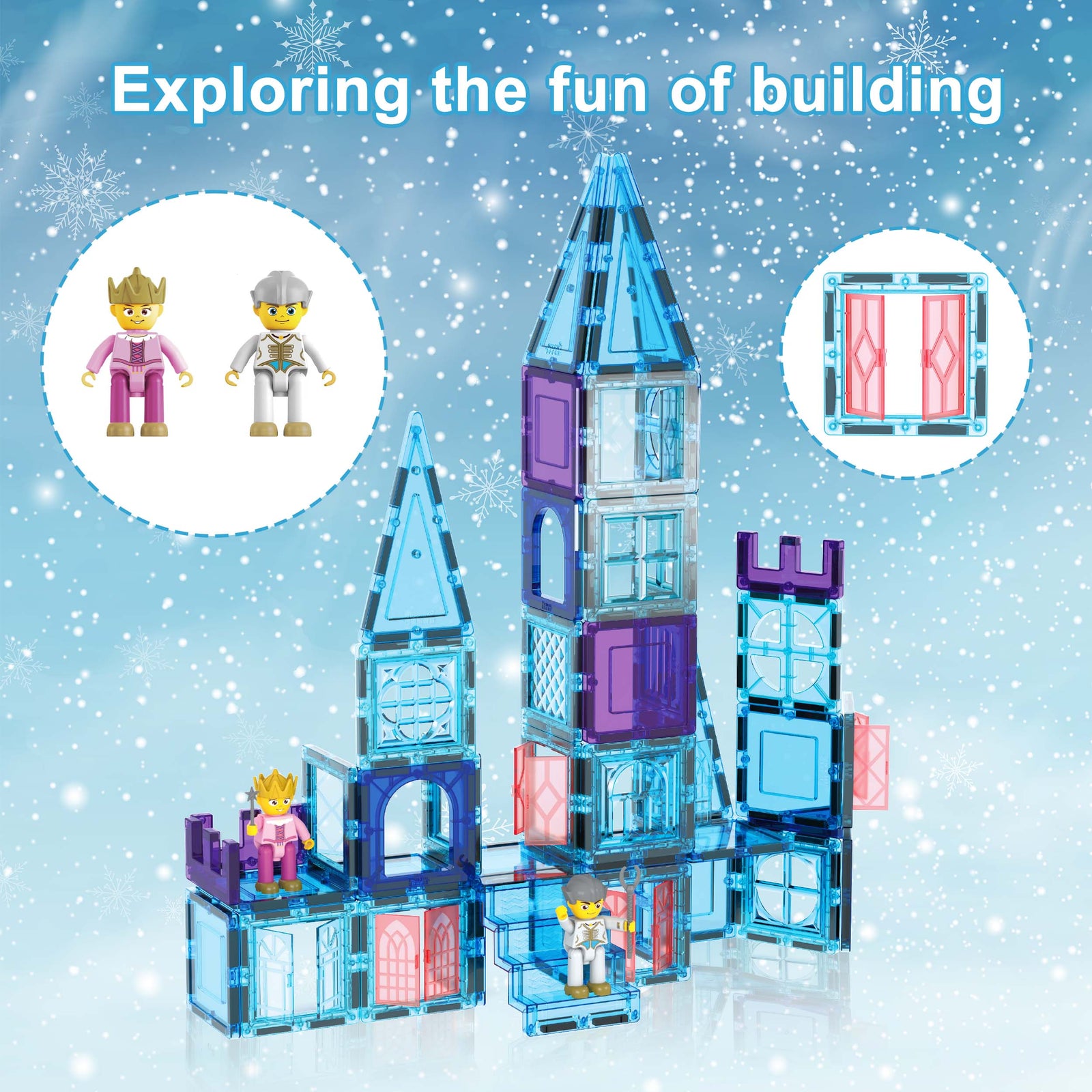 PicassoTiles 72pc Magnetic Tiles Winter Ice Castle Set · PicassoTiles