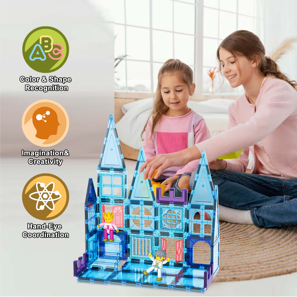 PicassoTiles 72pc Magnetic Tiles Winter Ice Castle Set · PicassoTiles