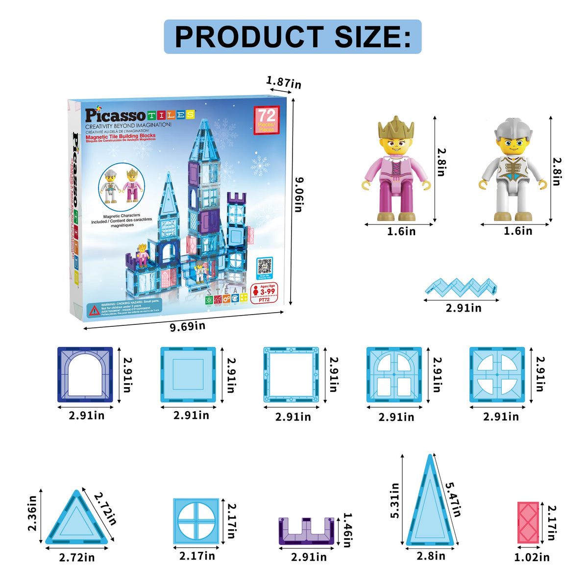 PicassoTiles 72pc Magnetic Tiles Winter Ice Castle Set · PicassoTiles