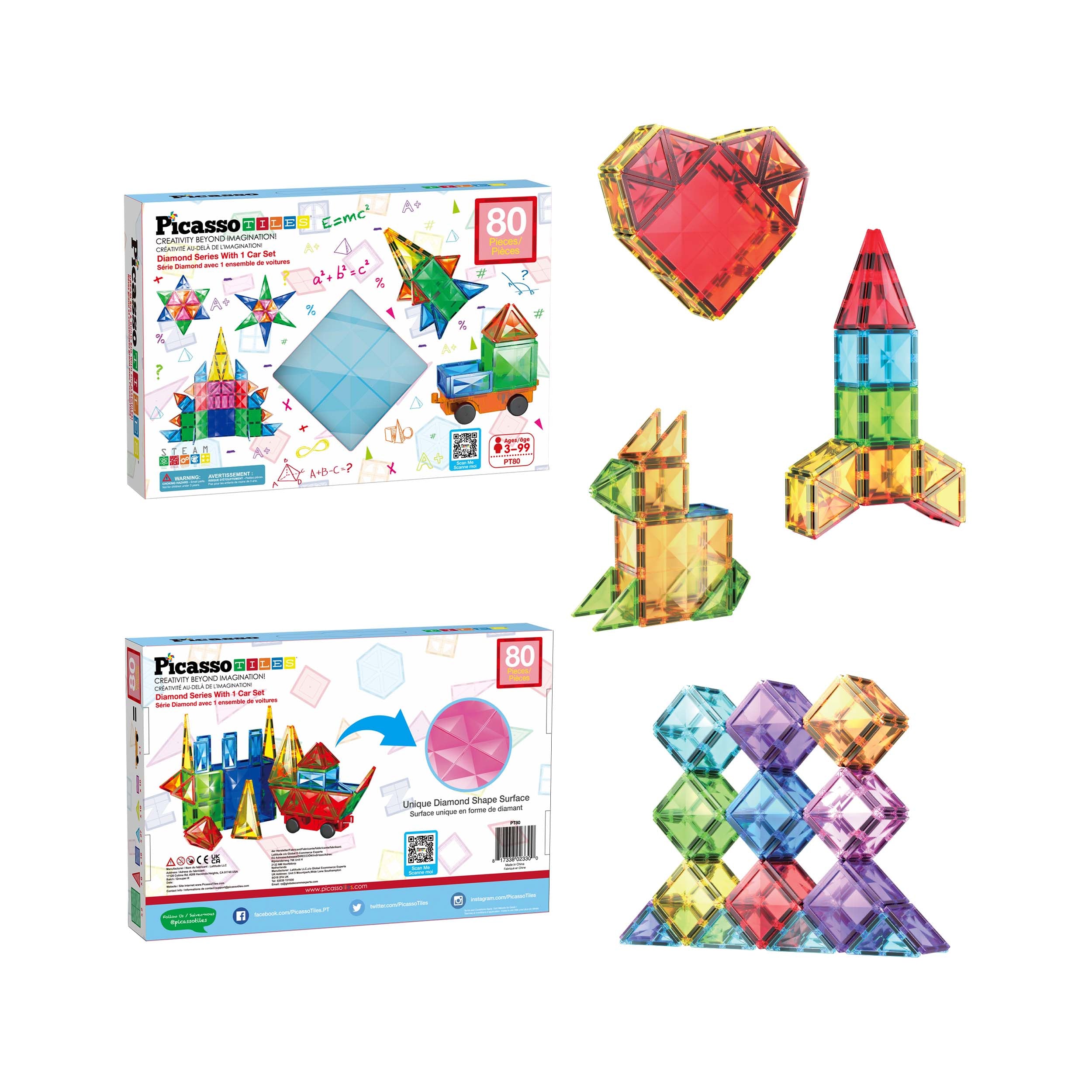 PicassoTiles 80 Piece Magnetic Building Block Set w Car · PicassoTiles