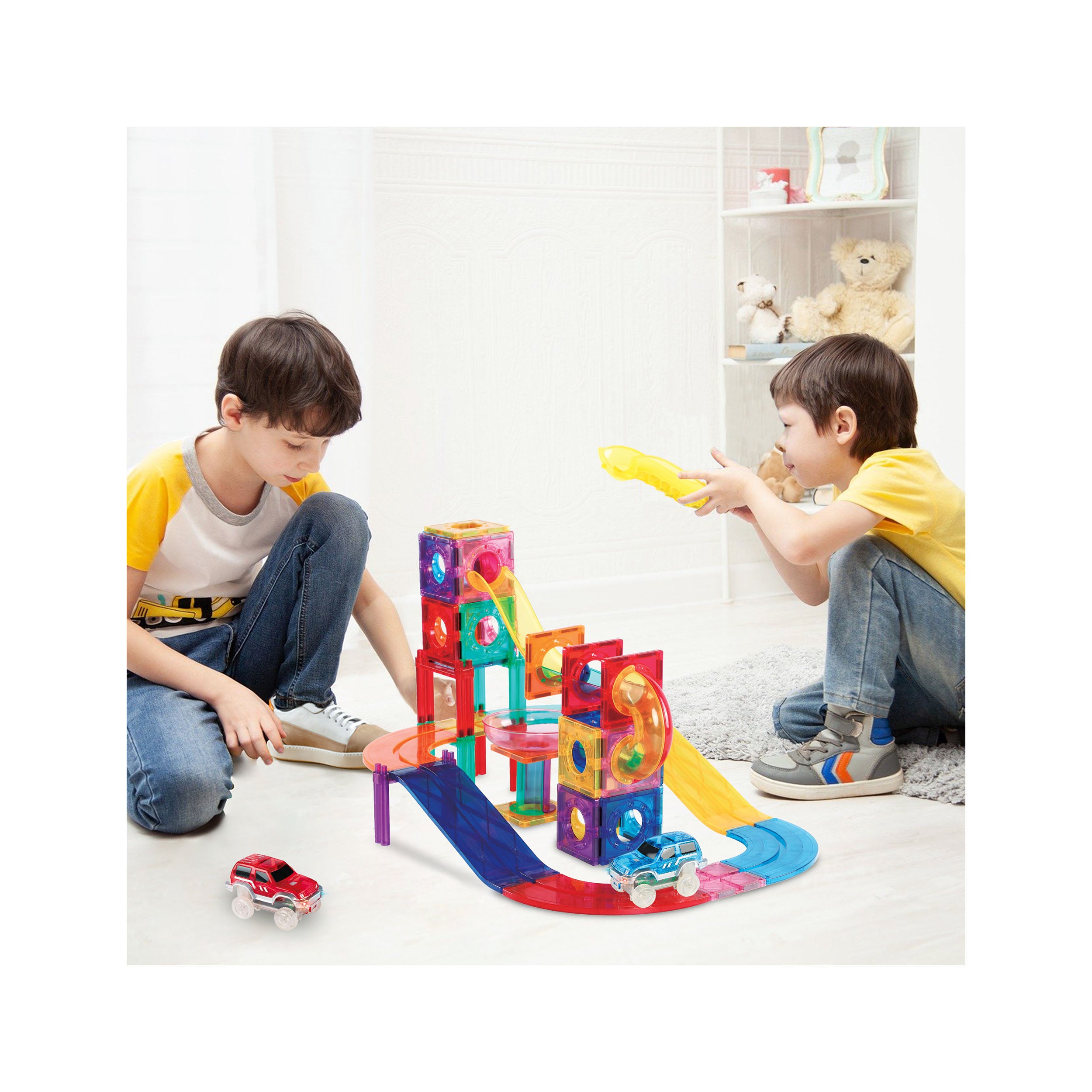 PicassoTiles 3-in-1 Magnetic Tile, Marble Run, and Racing Track ...