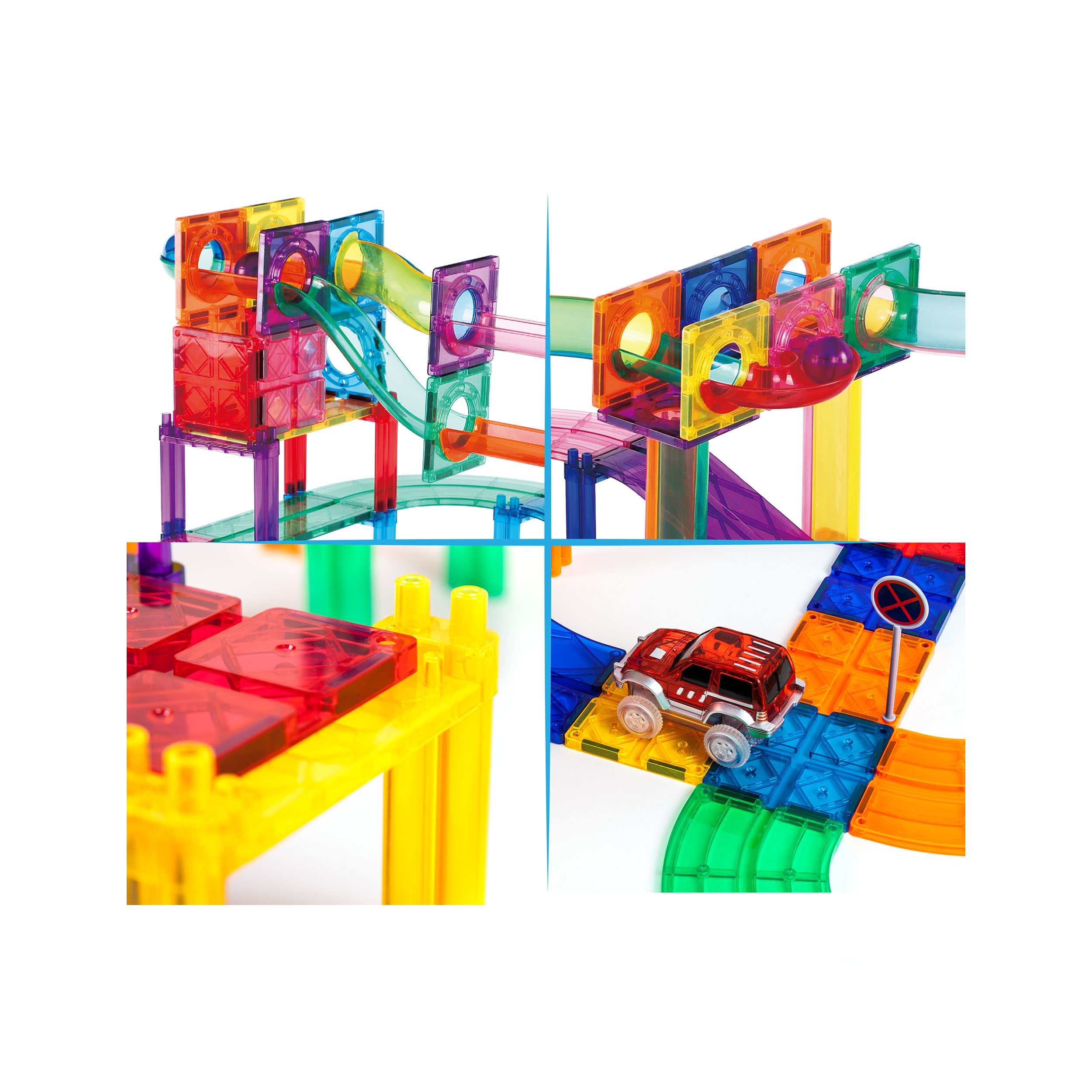 PicassoTiles 3-in-1 Magnetic Tile, Marble Run, and Racing Track ...