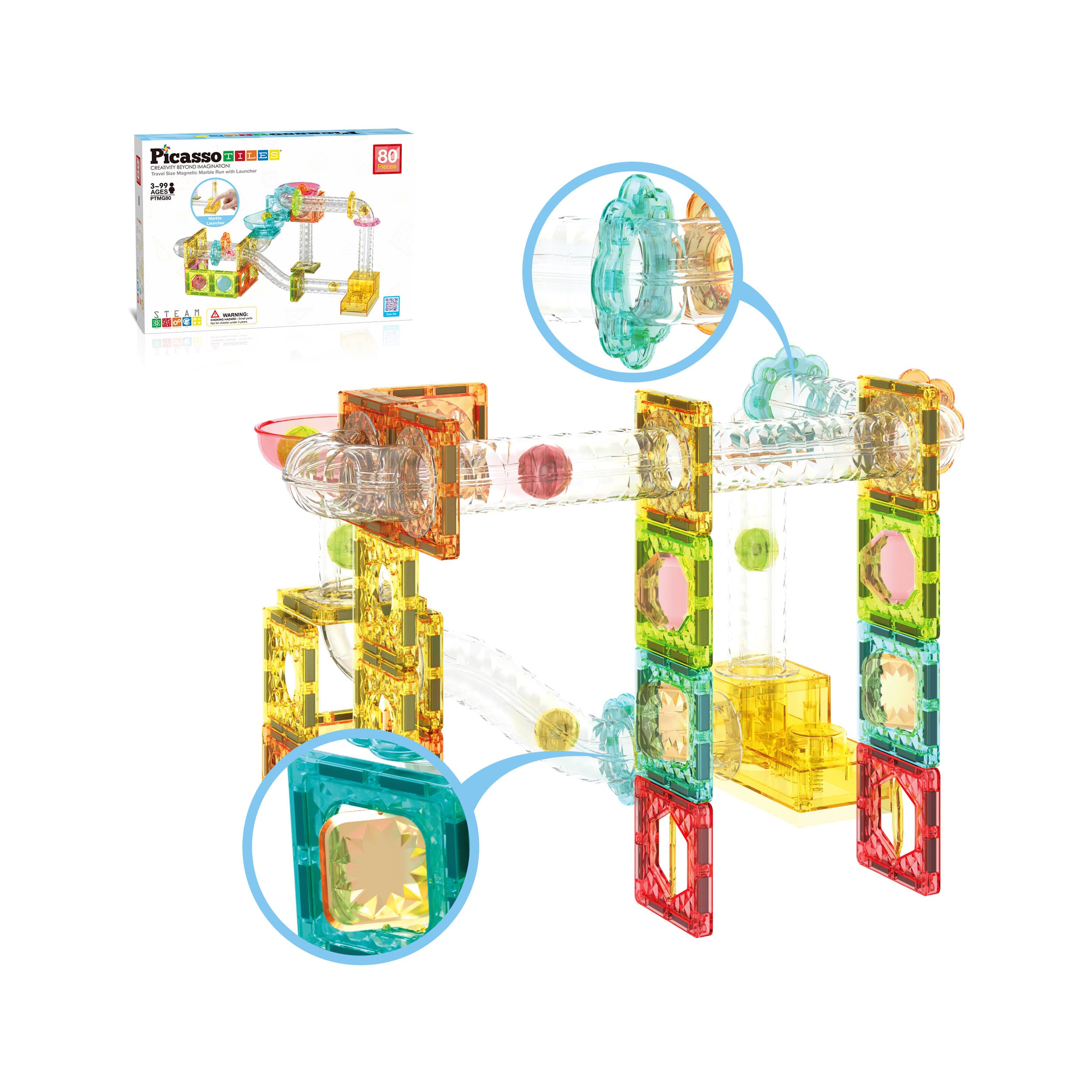 PicassoTiles Marble Run Launcher Building Block Travel Set · PicassoTiles