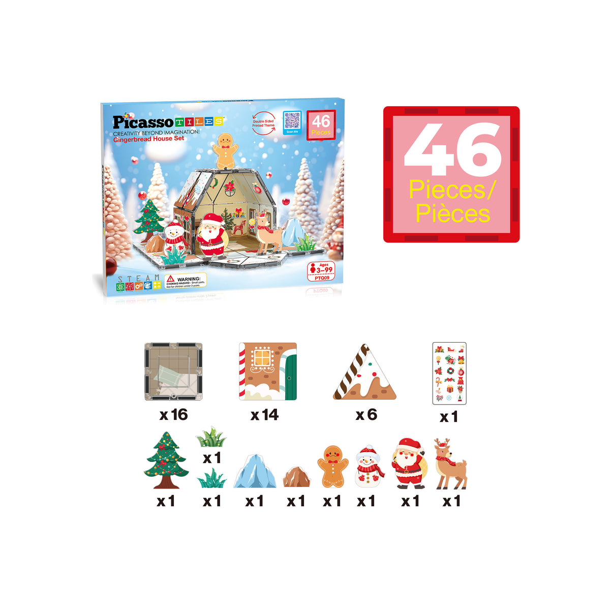 PicassoTiles Magnetic Tile Gingerbread House Holiday Set · PicassoTiles