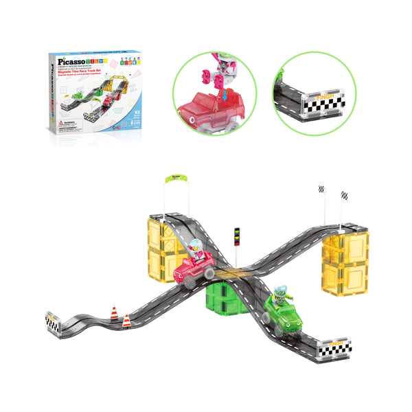 PicassoTiles Dinosaur Magnetic Tiles Race Car Track Building Set ...