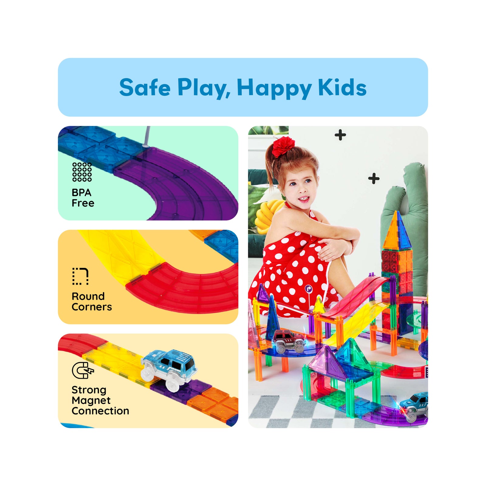 PicassoTiles Magnetic Tiles Race Track Set with LED Cars · PicassoTiles