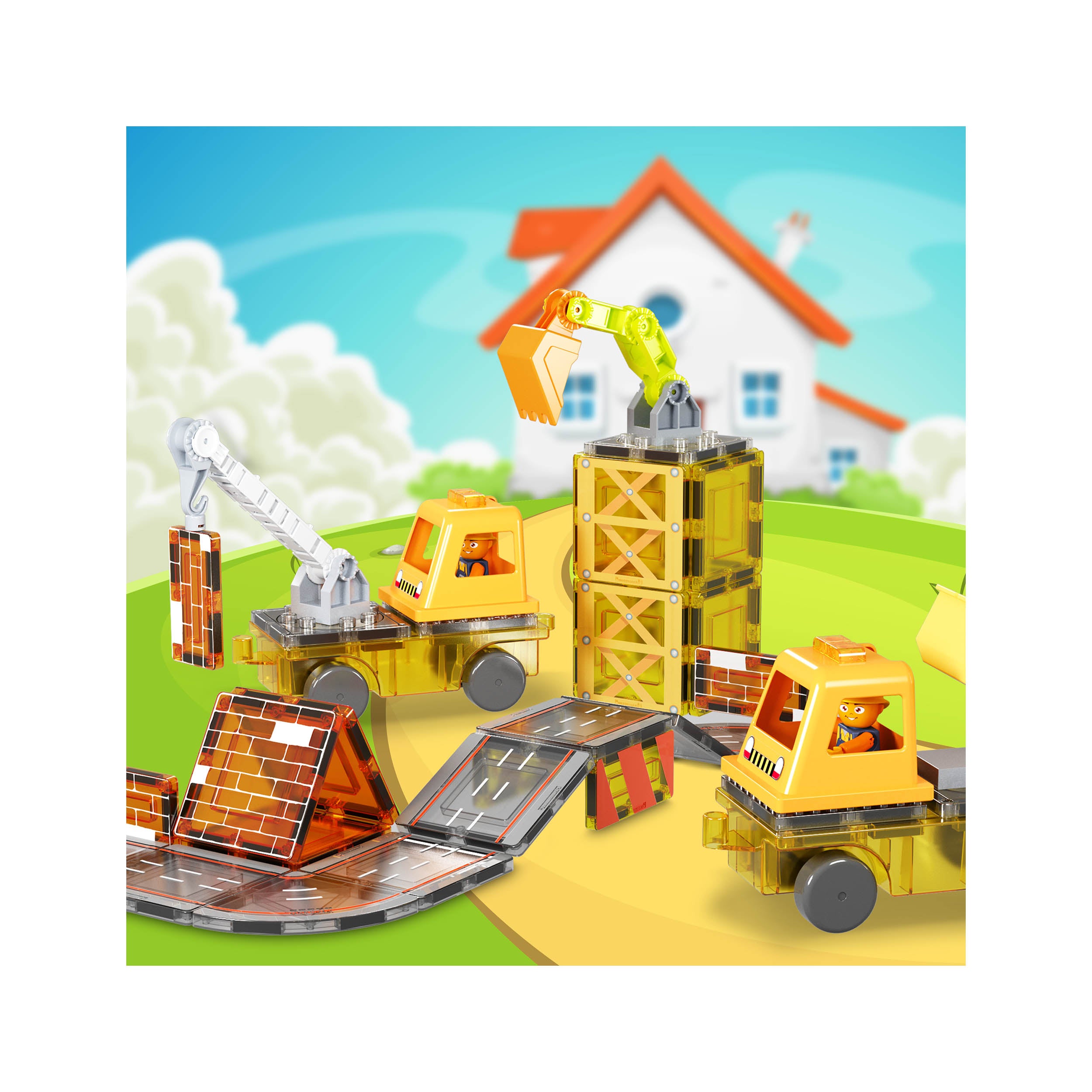 PicassoTiles 5-in-1 Magnetic Tile Brick Block Construction Vehicle Set ...