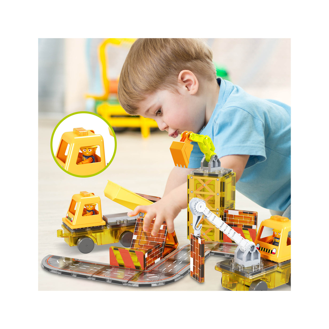 PicassoTiles 5-in-1 Magnetic Tile Brick Block Construction Vehicle Set ...