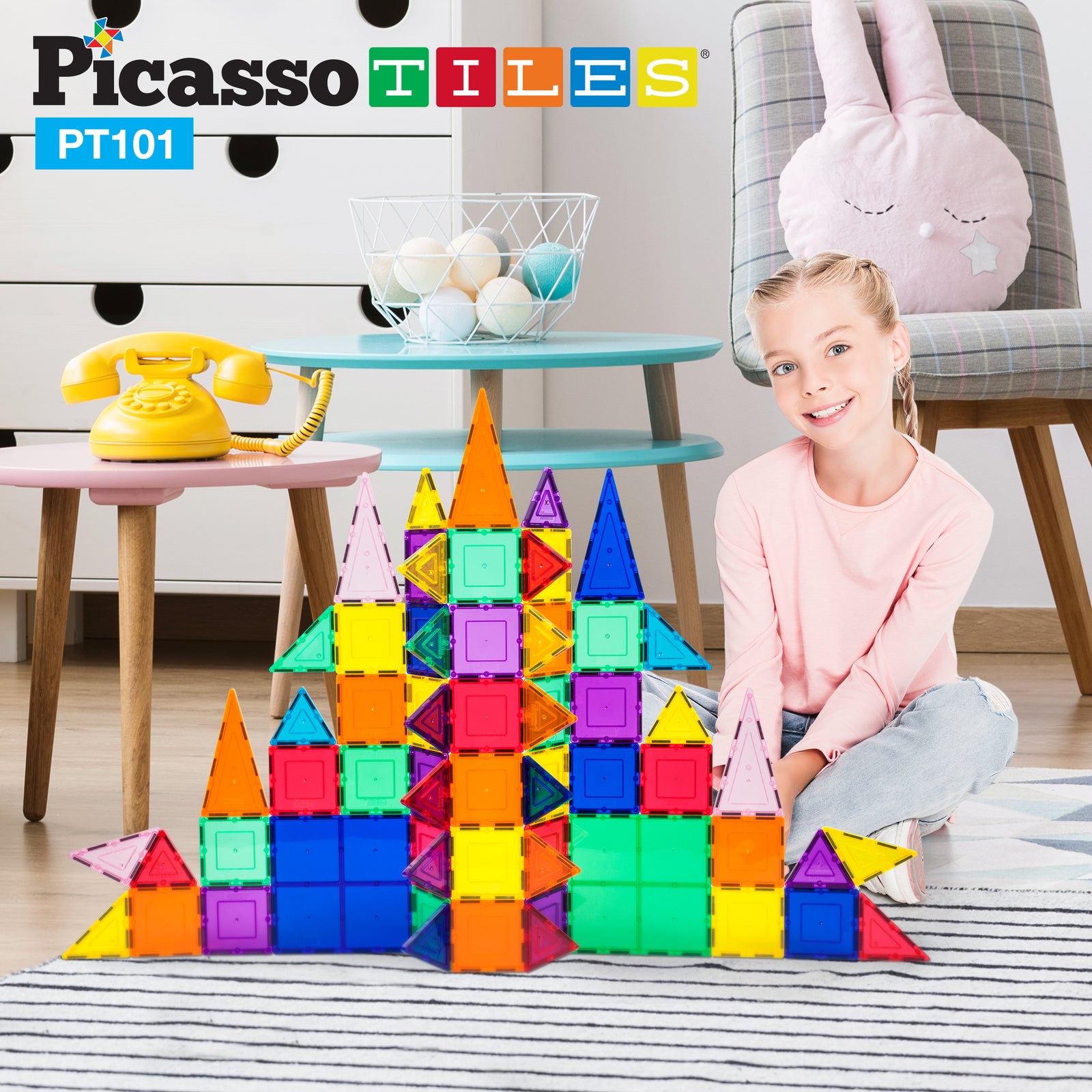 PicassoTiles Magnetic Tile Building Block Classic 101 Piece Playset ...