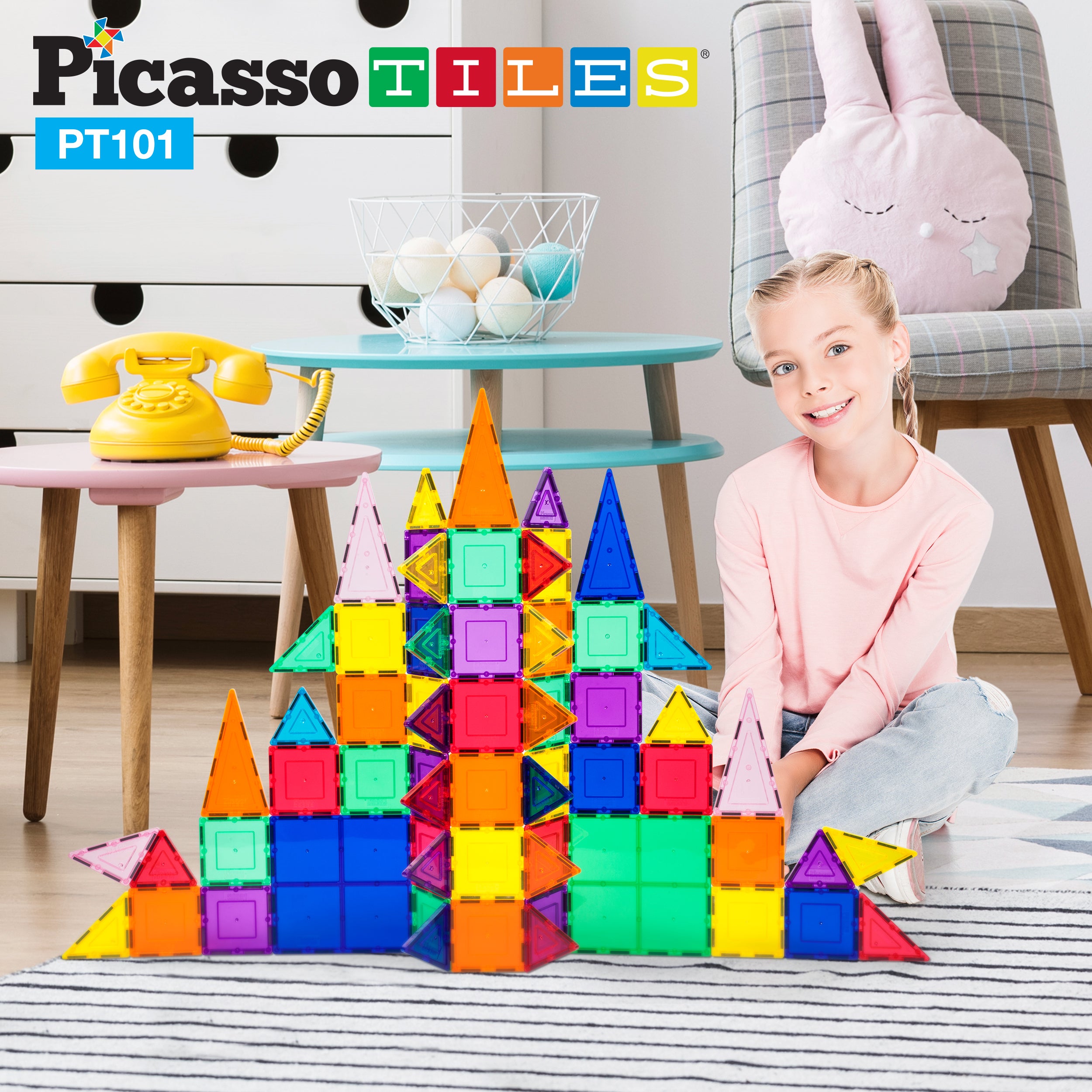 PicassoTiles Magnetic Tile Building Block Classic 101 Piece Playset ...