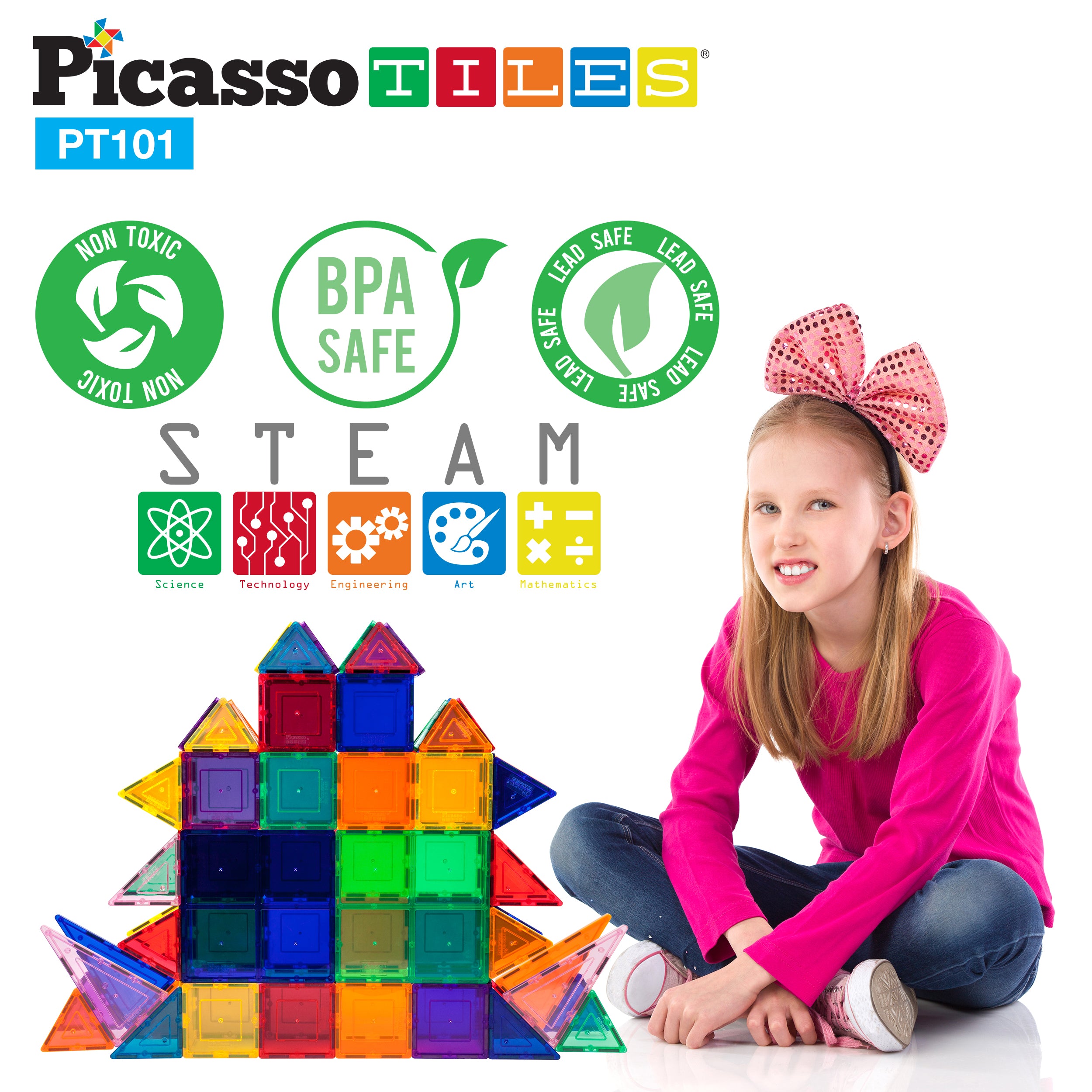 PicassoTiles Magnetic Tile Building Block Classic 101 Piece Playset ...