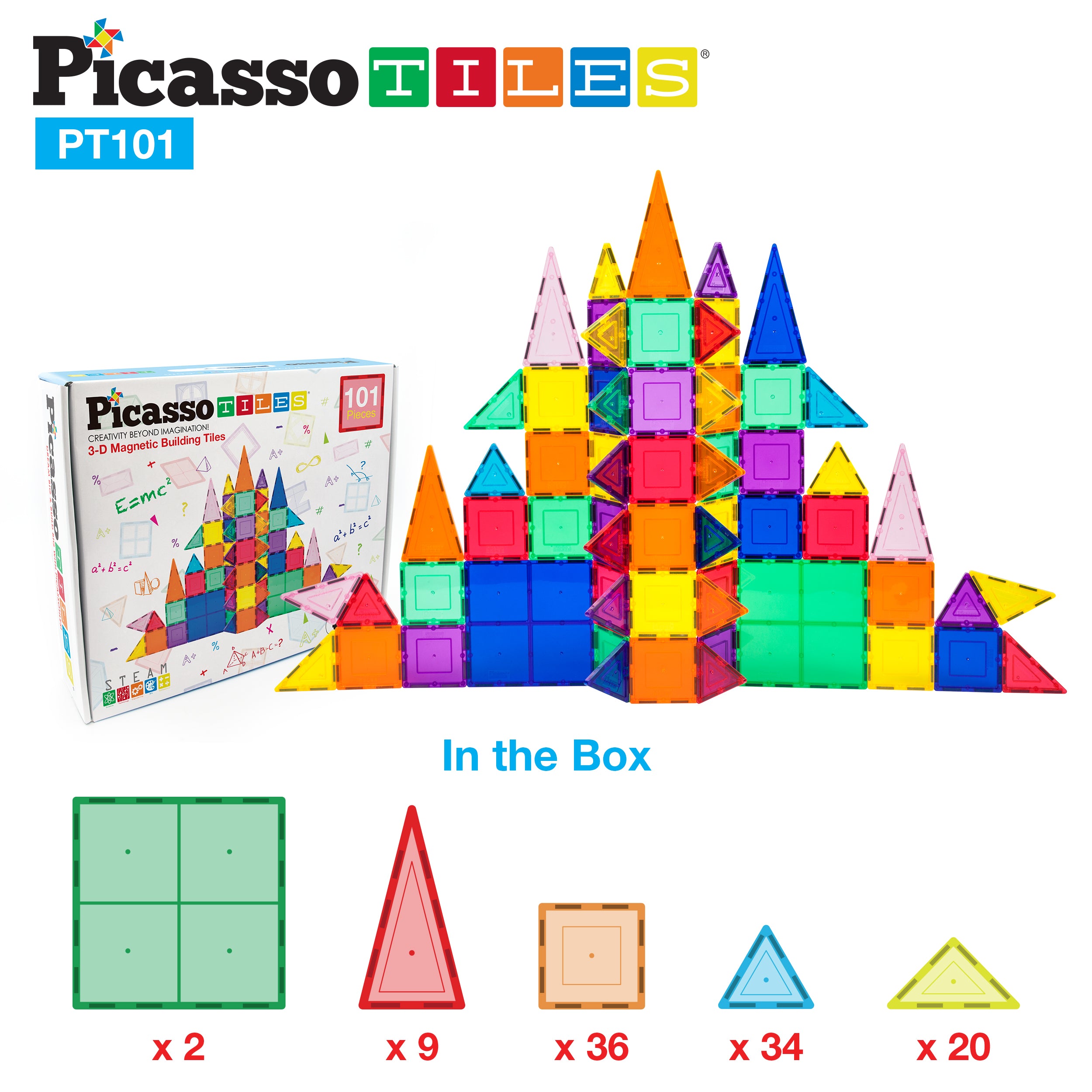 PicassoTiles Magnetic Tile Building Block Classic 101 Piece Playset ...