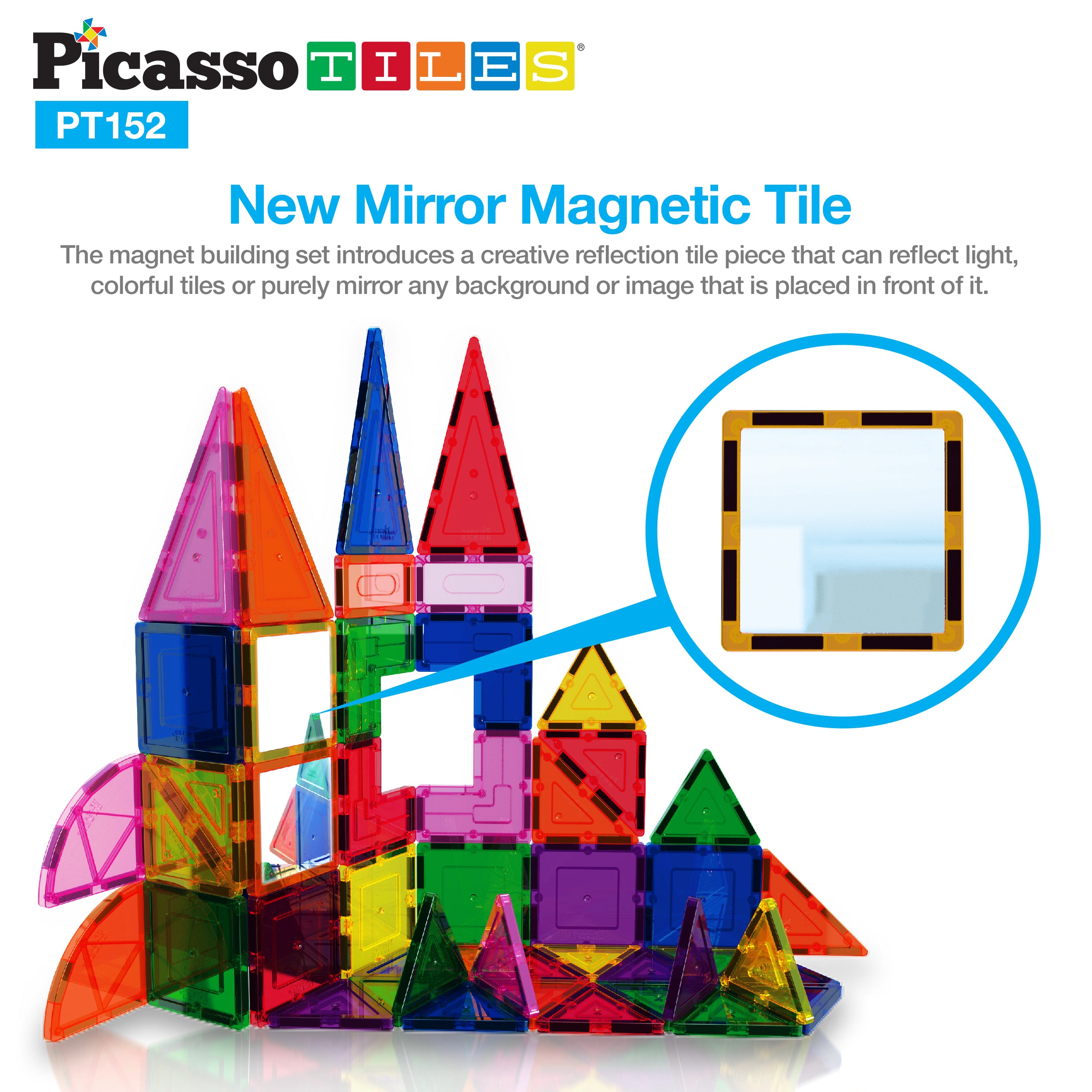 PicassoTiles Magnetic Tile Block Design and Mirror Building Set - 152 ...