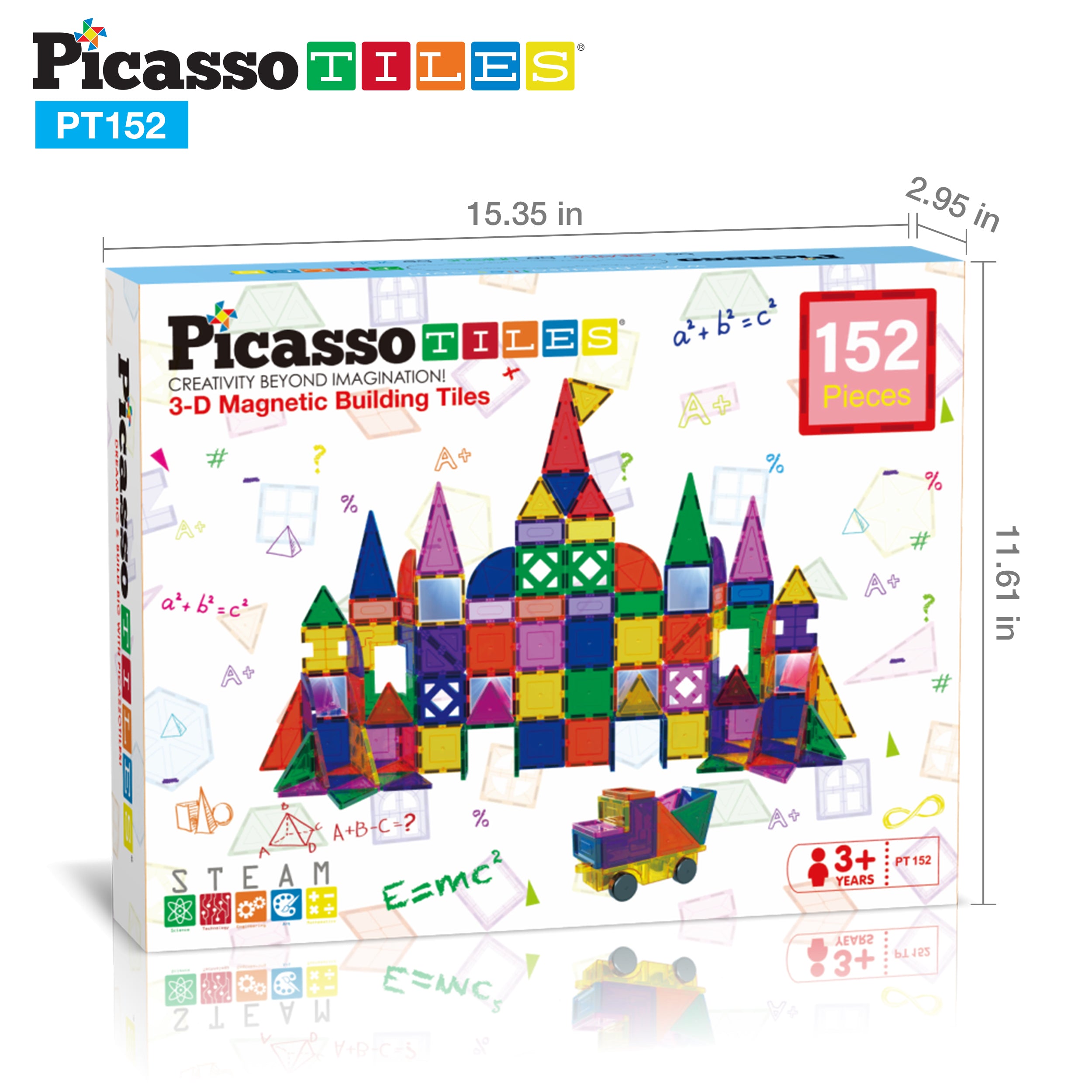 PicassoTiles Magnetic Tile Block Design and Mirror Building Set - 152 ...