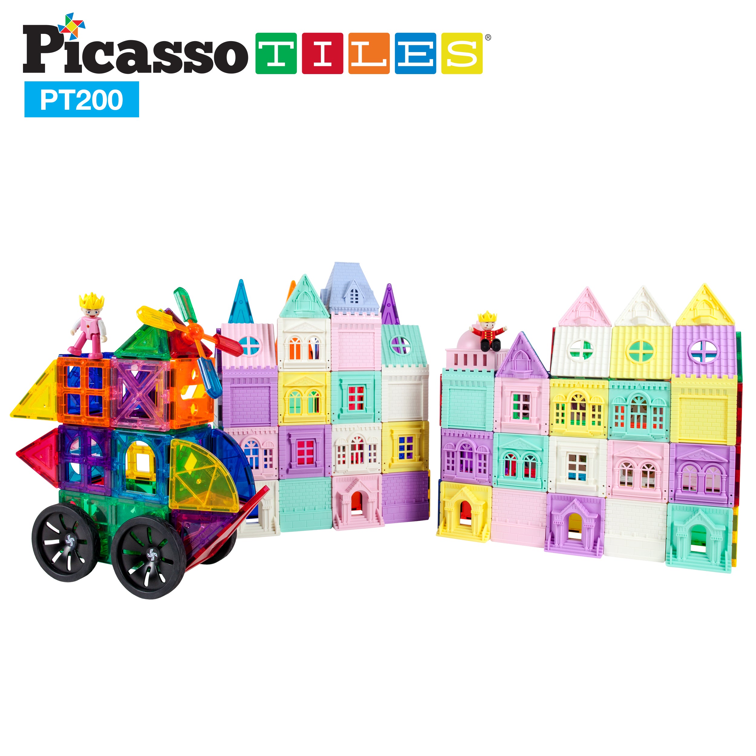 PicassoTiles Magnetic Tile Castle Set with Action Figures & Enhancemen ...