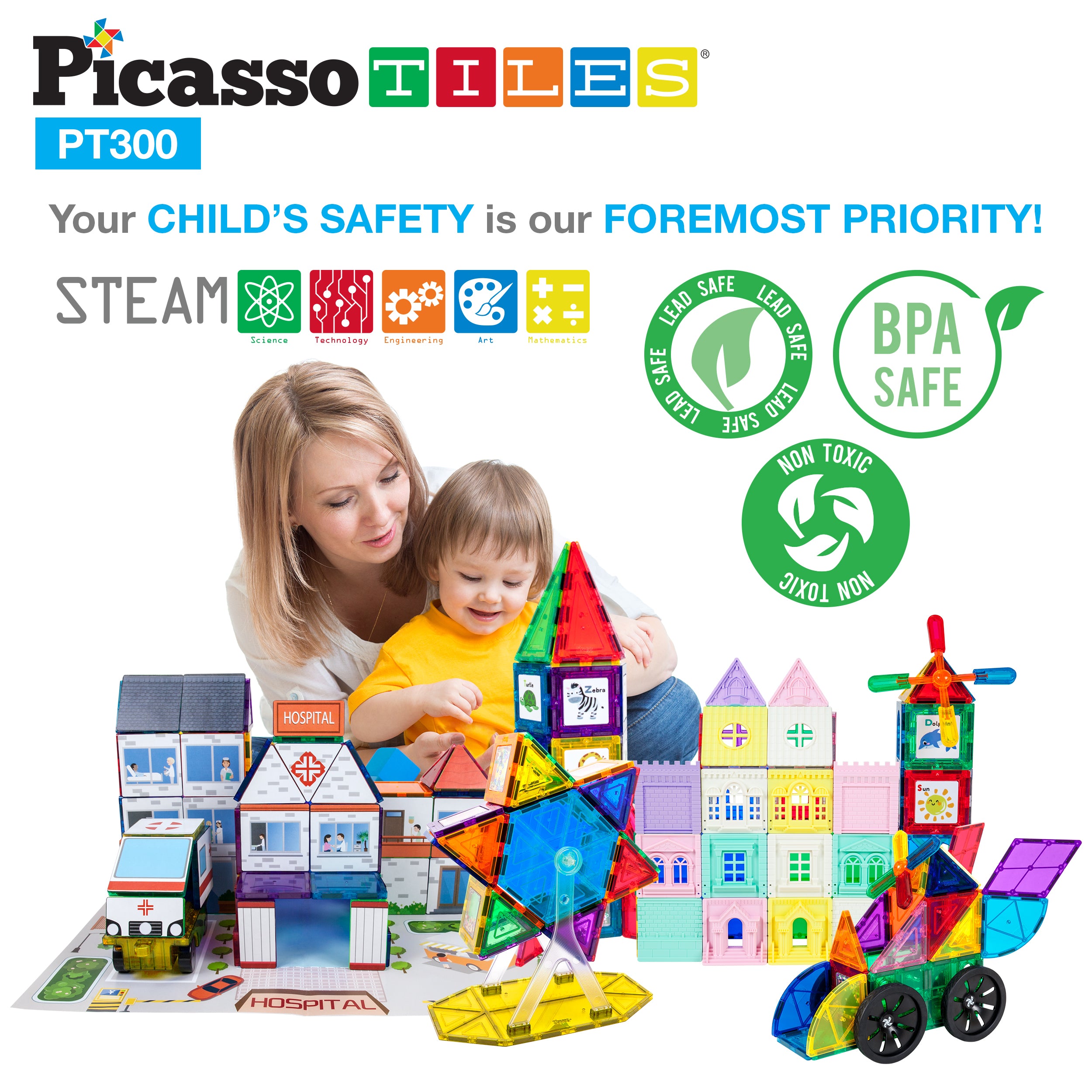 PicassoTiles 3in1 School, Hospital, and Police Station Building Blocks ...