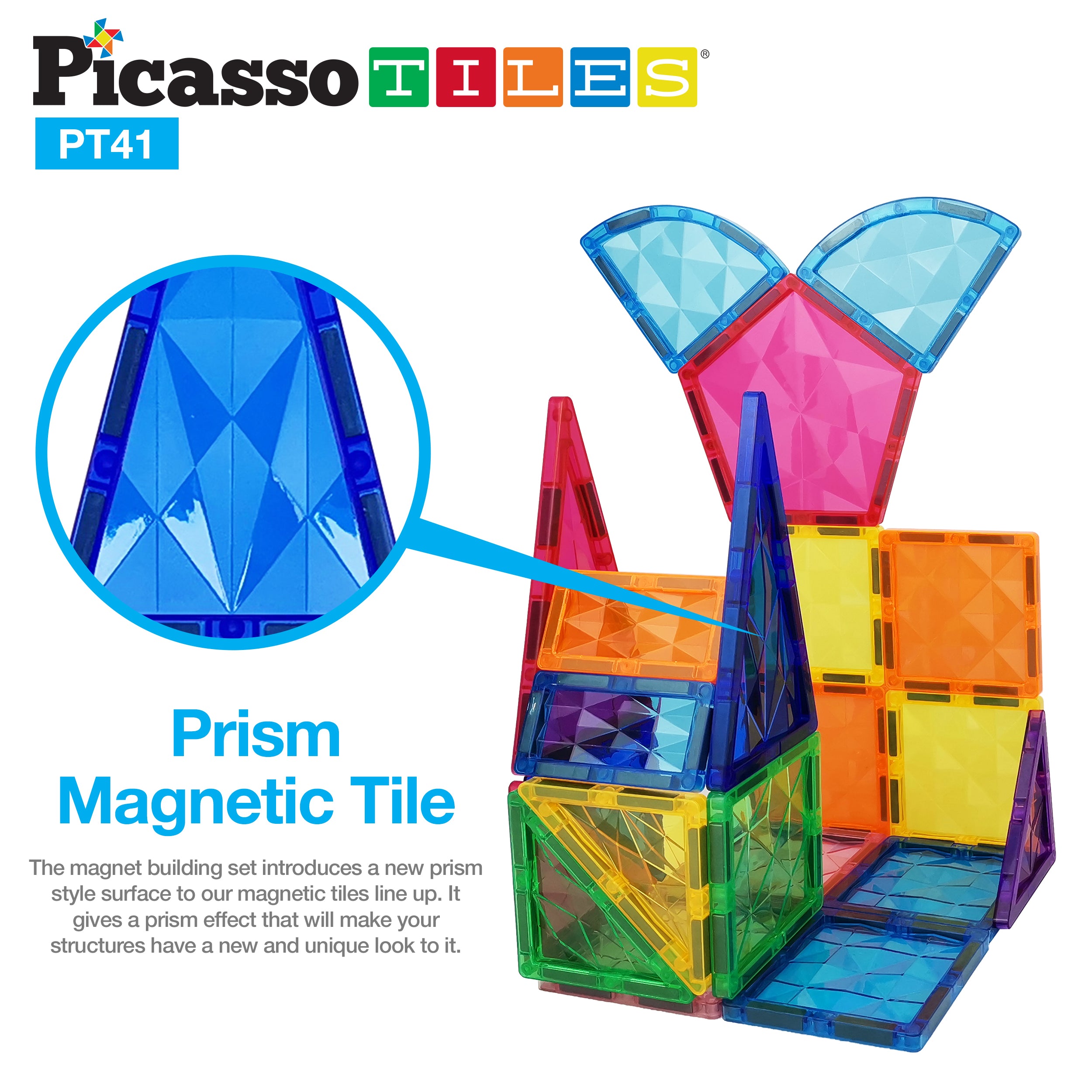 PicassoTiles 41pc Prism Magnetic Building Block Set · PicassoTiles