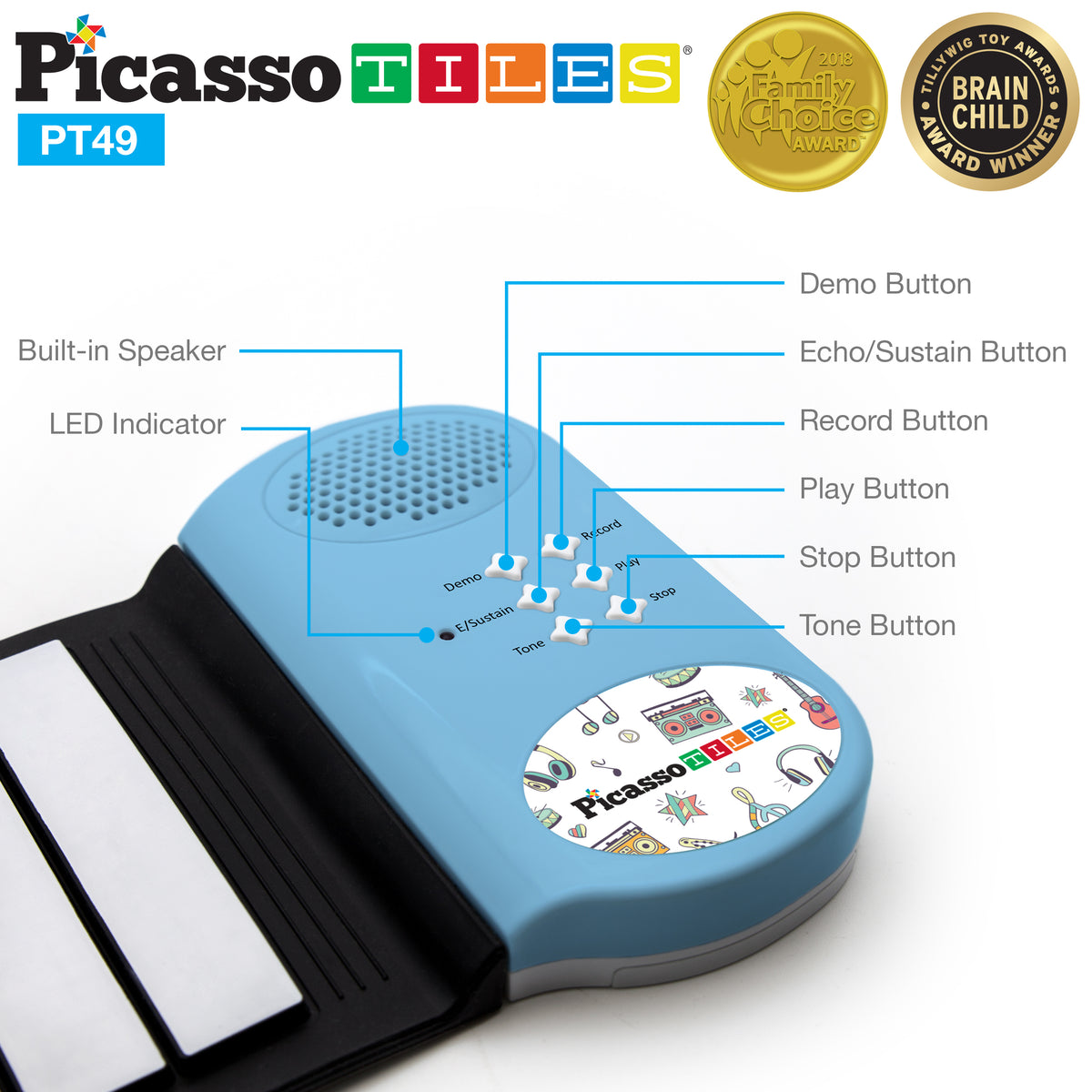 PicassoTiles Roll Up Piano Keyboard · PicassoTiles