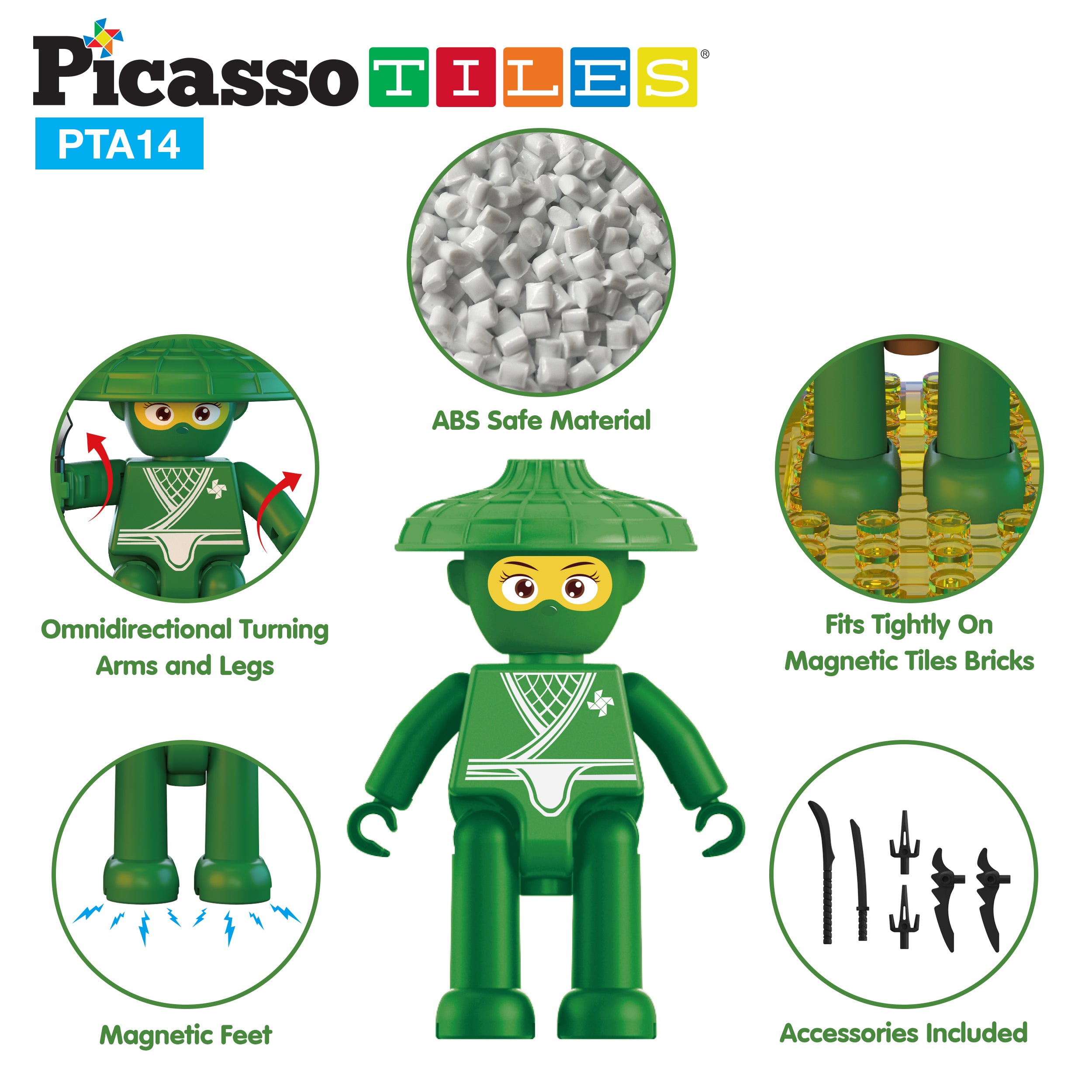 PicassoTiles 4 Piece Ninja Character Magnet Tile Figure Set · PicassoTiles