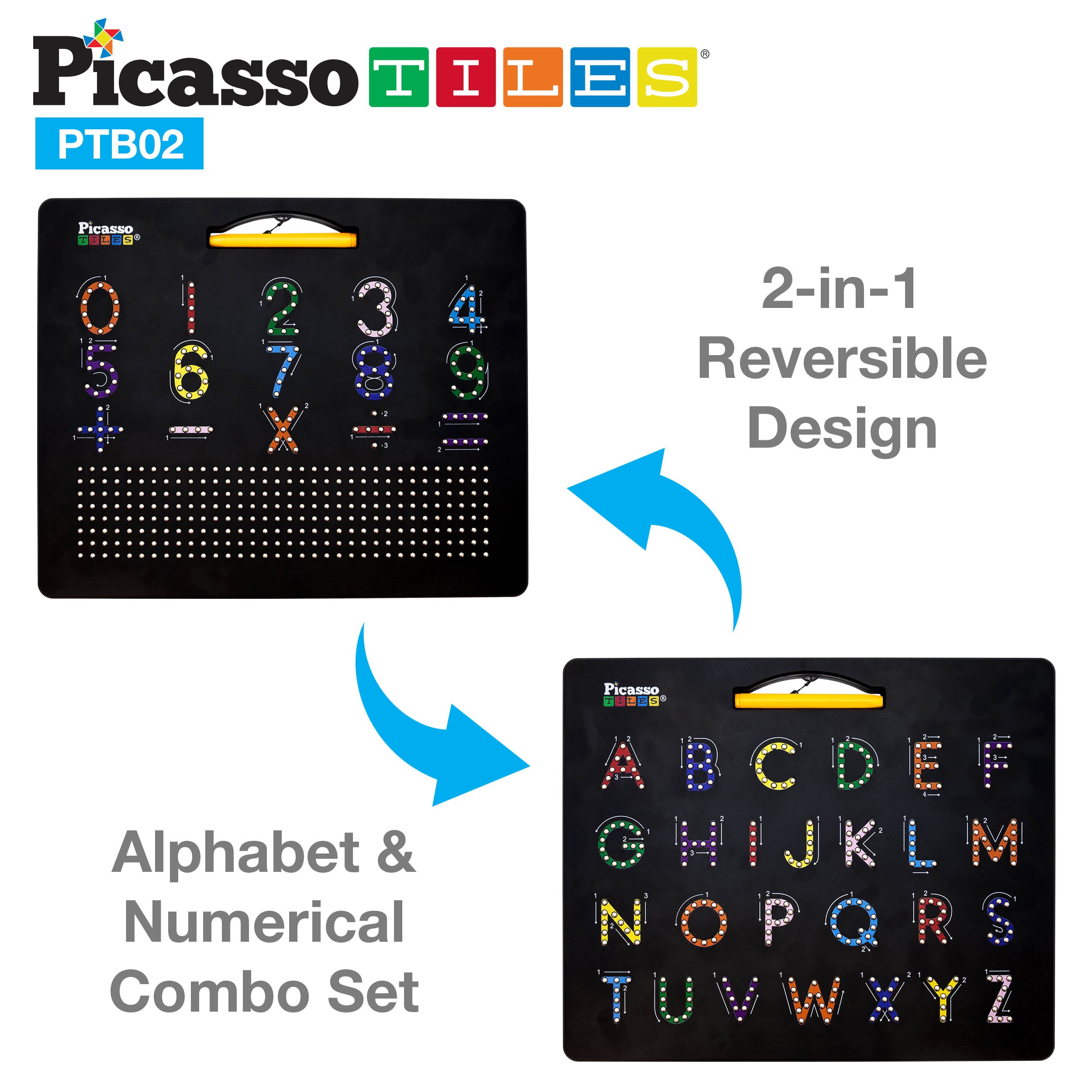 PicassoTiles 12”x10” Double-Sided Magnetic Drawing Board with Letters ...