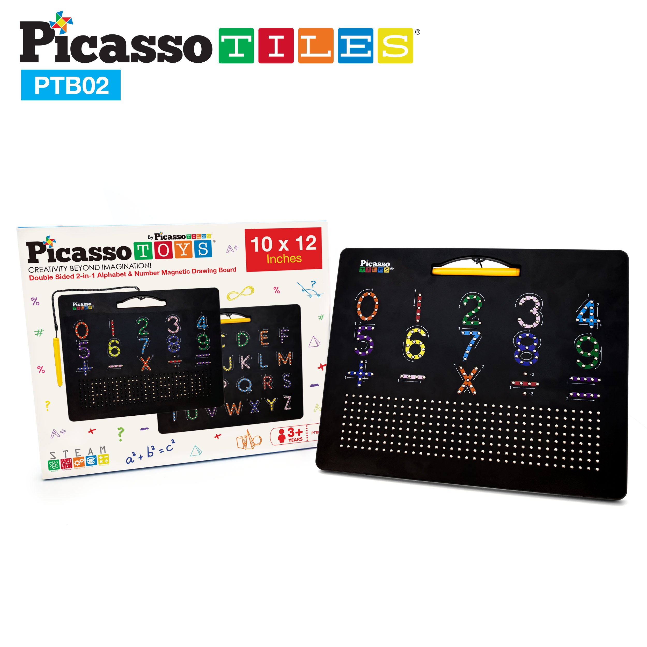 PicassoTiles 12”x10” Double-Sided Magnetic Drawing Board with Letters ...