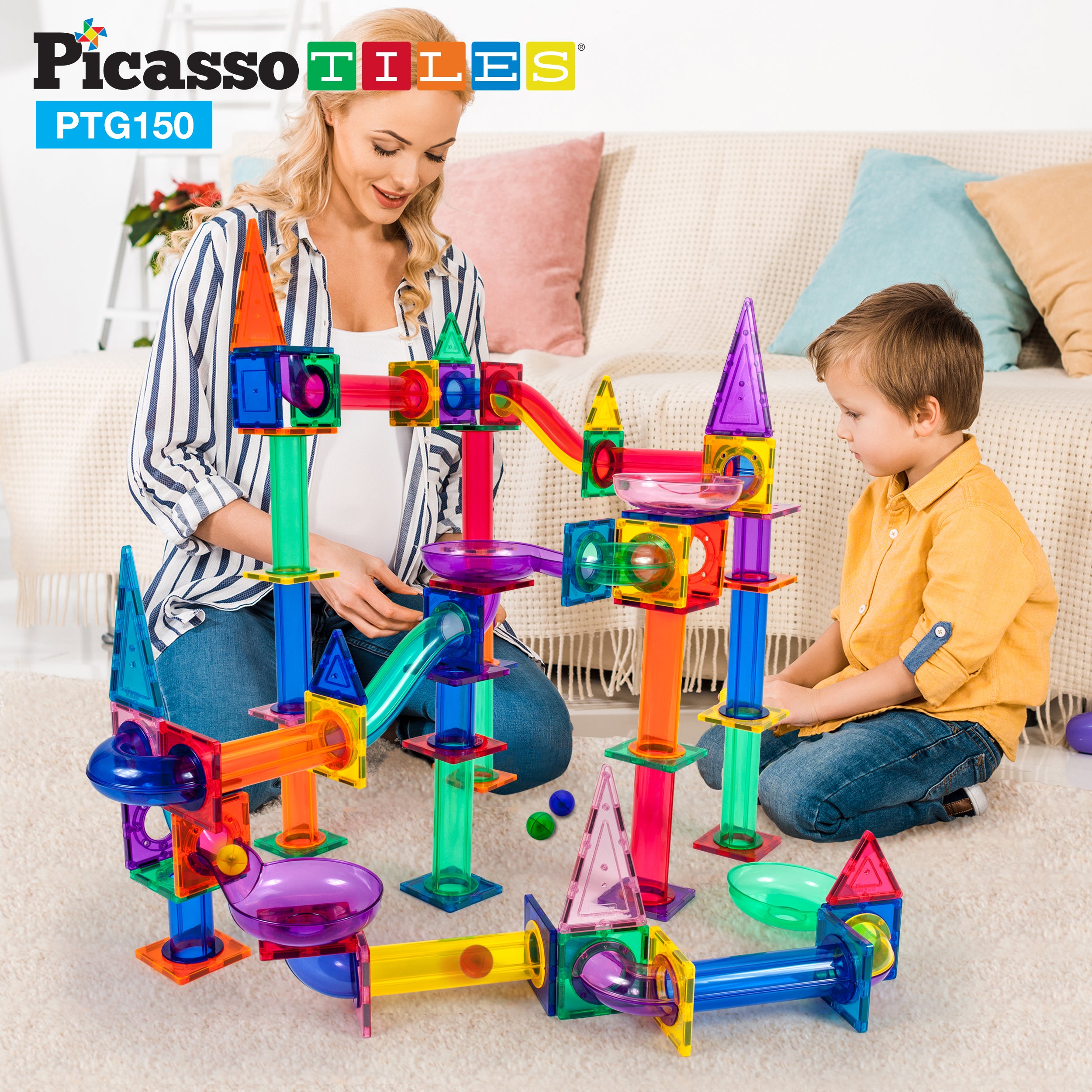 PicassoTiles 150 Pieces Marble Run Building Blocks PTG150 · PicassoTiles