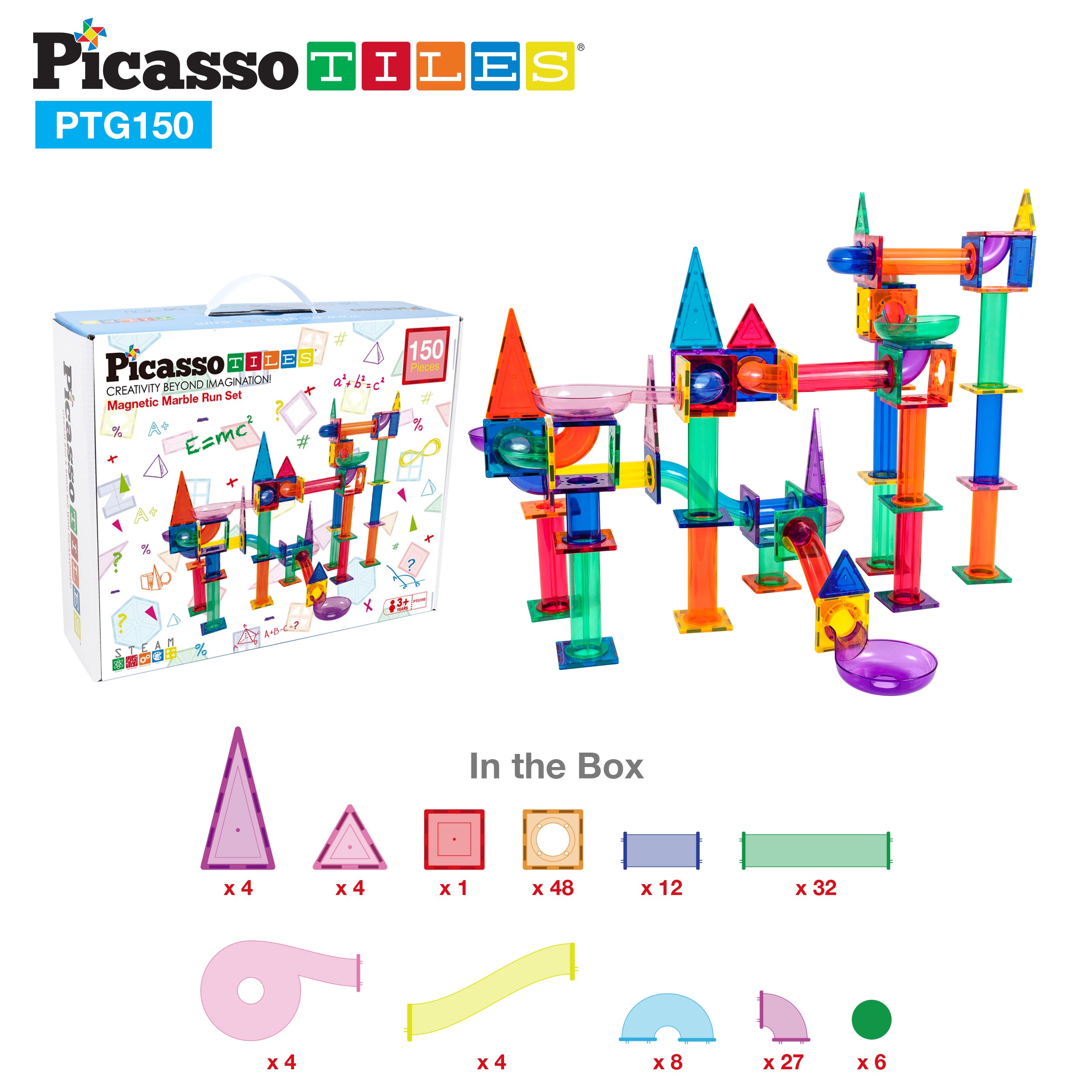 PicassoTiles 150 Pieces Marble Run Building Blocks PTG150 · PicassoTiles