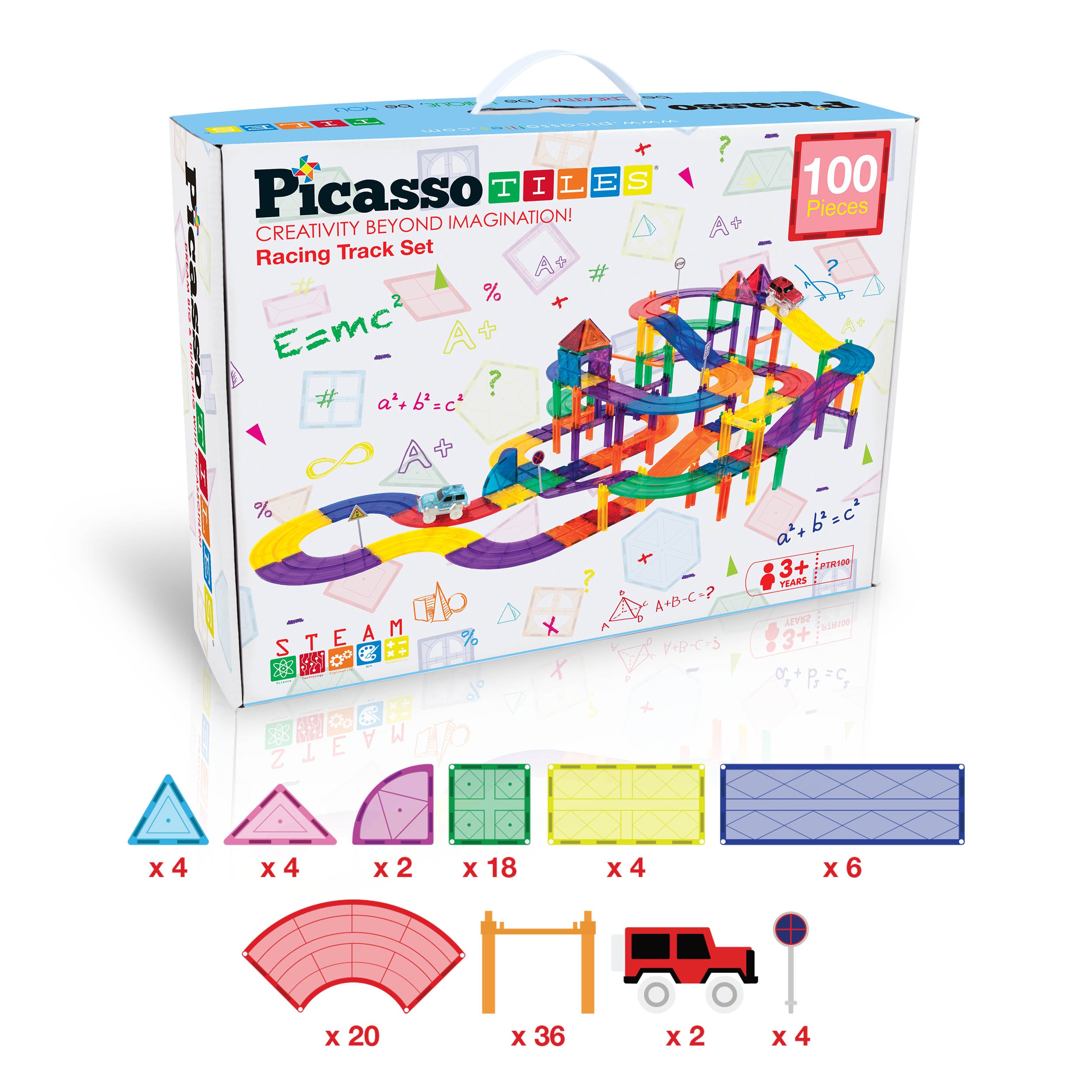 PicassoTiles 100pc Race Track Building Blocks with LED Cars · PicassoTiles