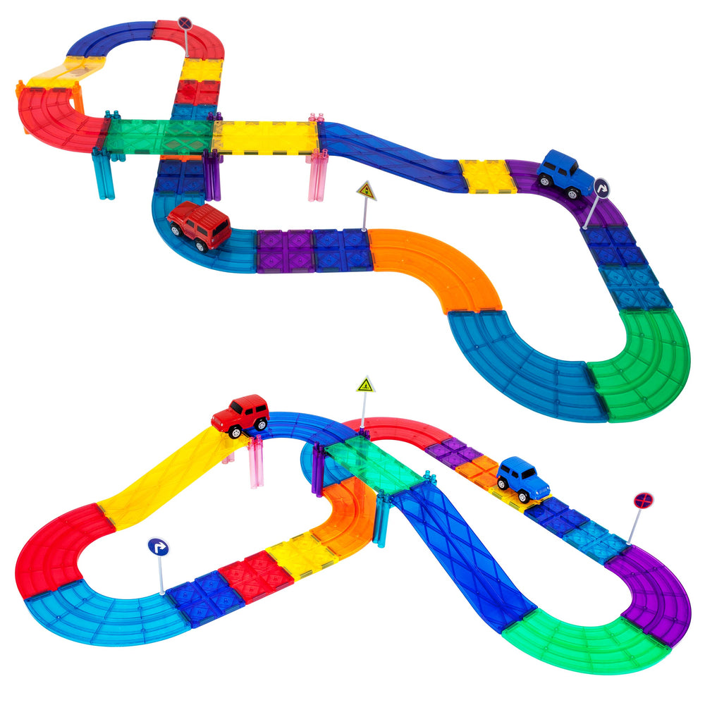 PicassoTiles Magnetic Race Car Track with Trucks Building Set ...