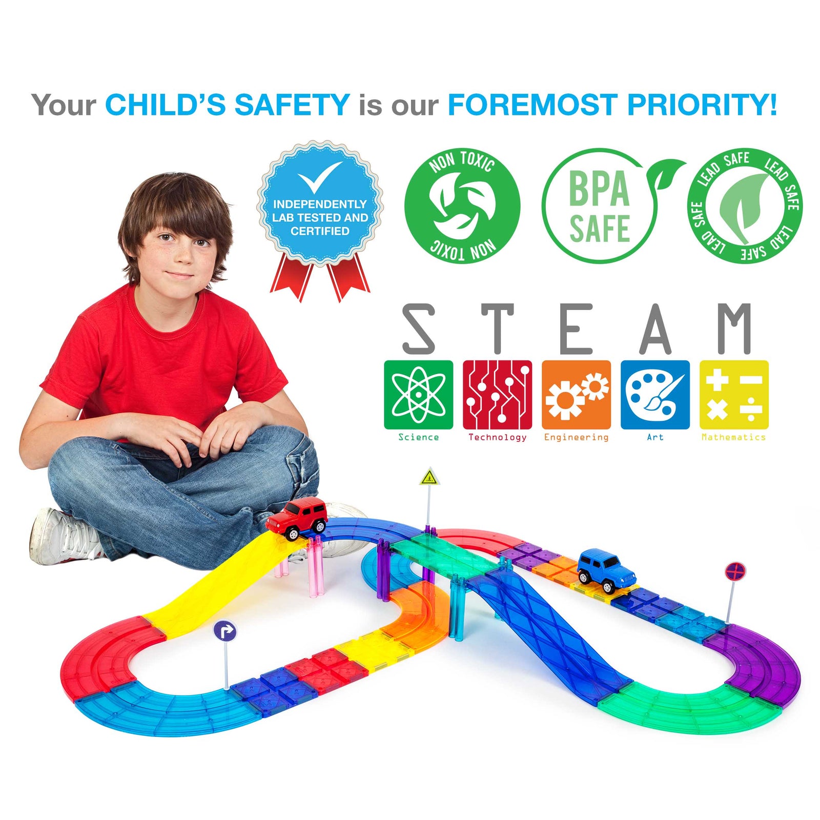 PicassoTiles Magnetic Race Car Track with Trucks Building Set ...