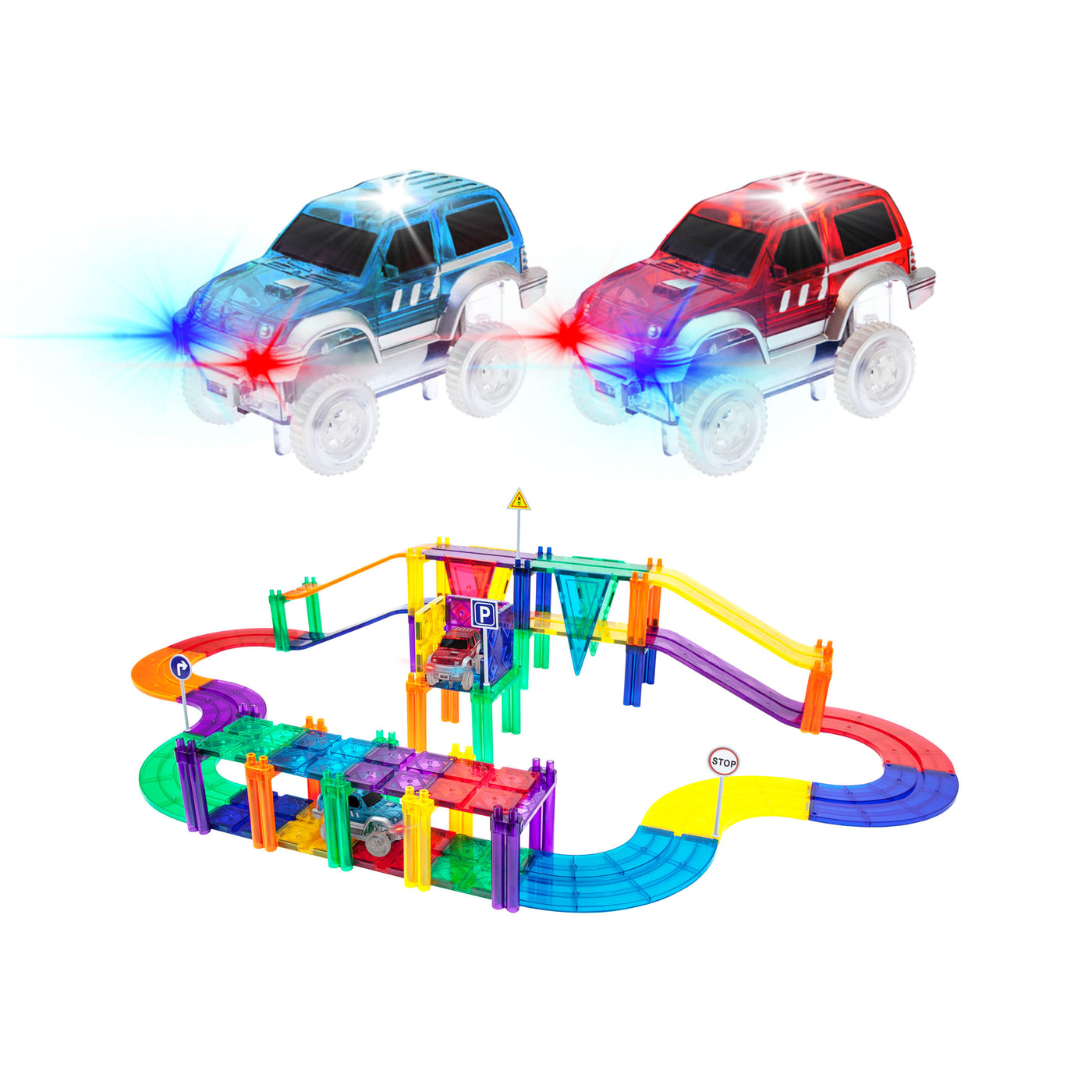 PicassoTiles Magnetic Tiles Race Track with LED Cars · PicassoTiles