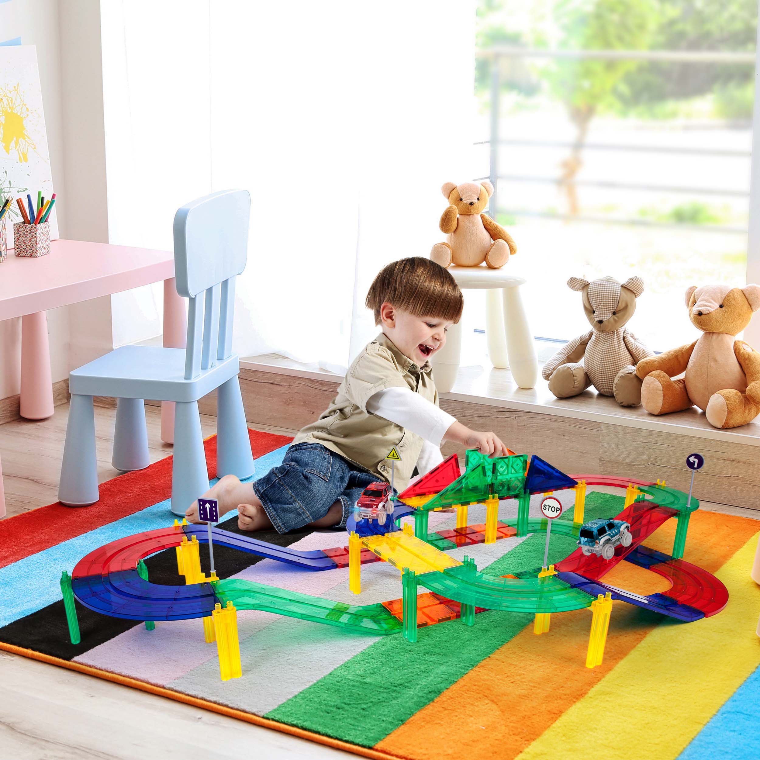 PicassoTiles Magnetic Tiles Race Track with LED Cars · PicassoTiles