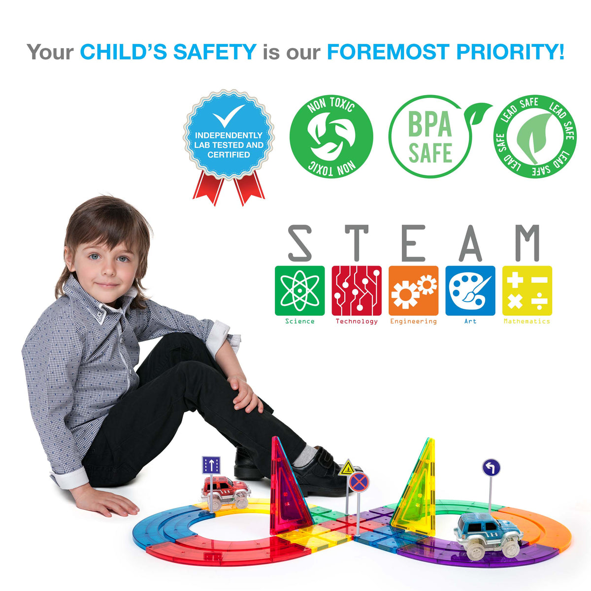 PicassoTiles Magnetic Tiles Race Track with LED Cars · PicassoTiles