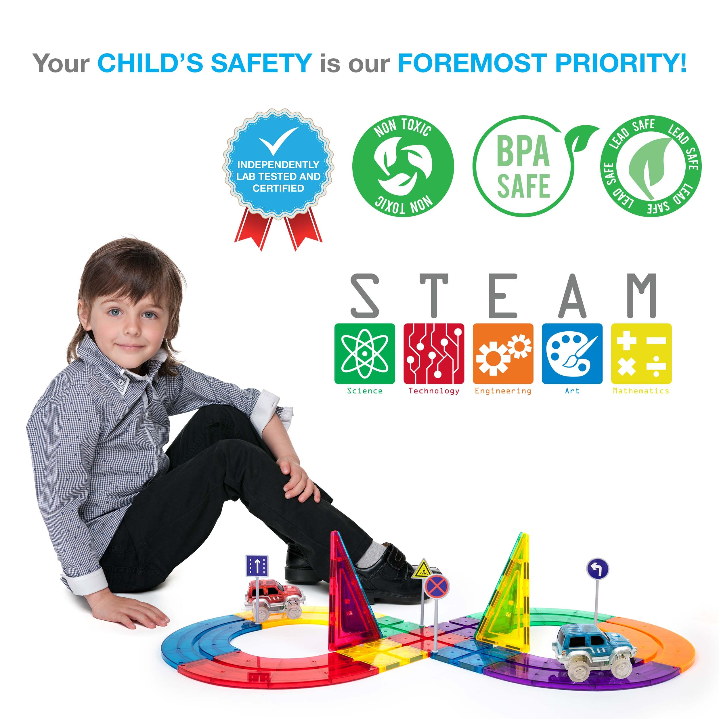 PicassoTiles Magnetic Tiles Race Track with LED Cars · PicassoTiles