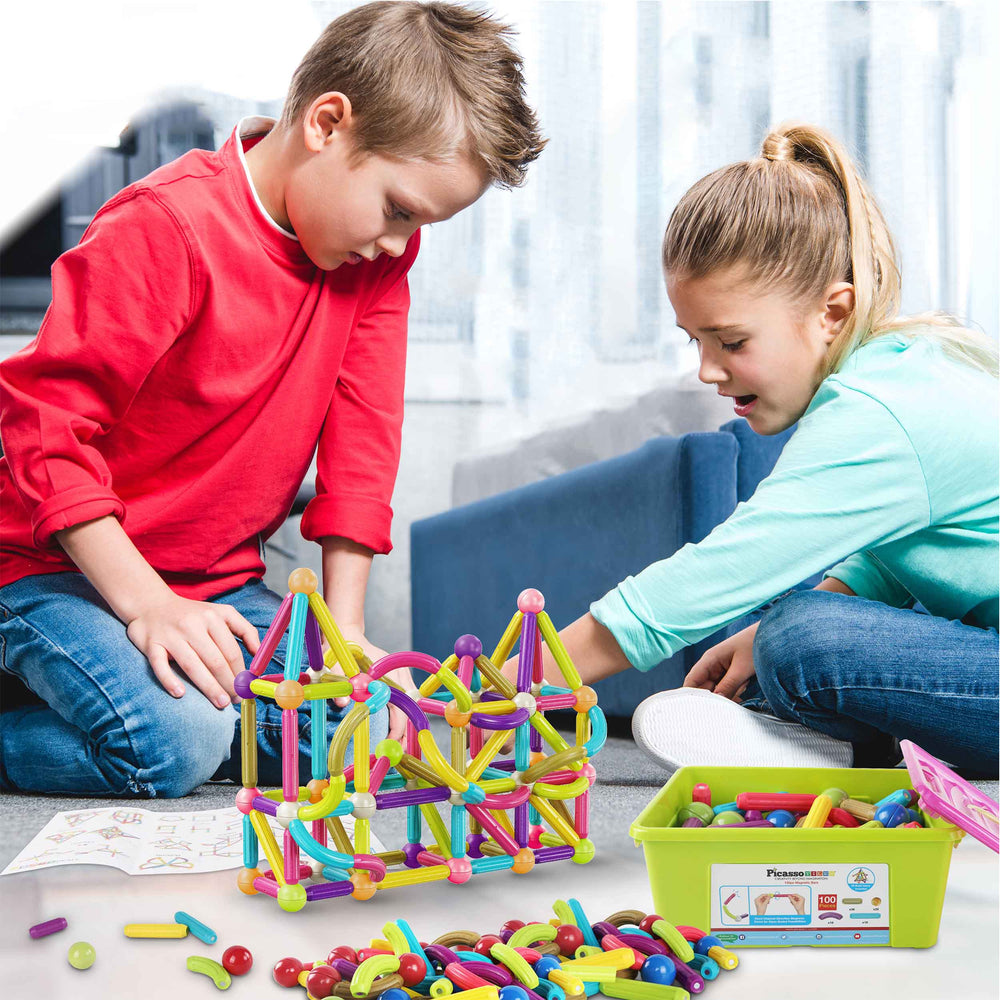 PicassoTiles 100 Piece Magnetic Stick Building Block Construction Set ...