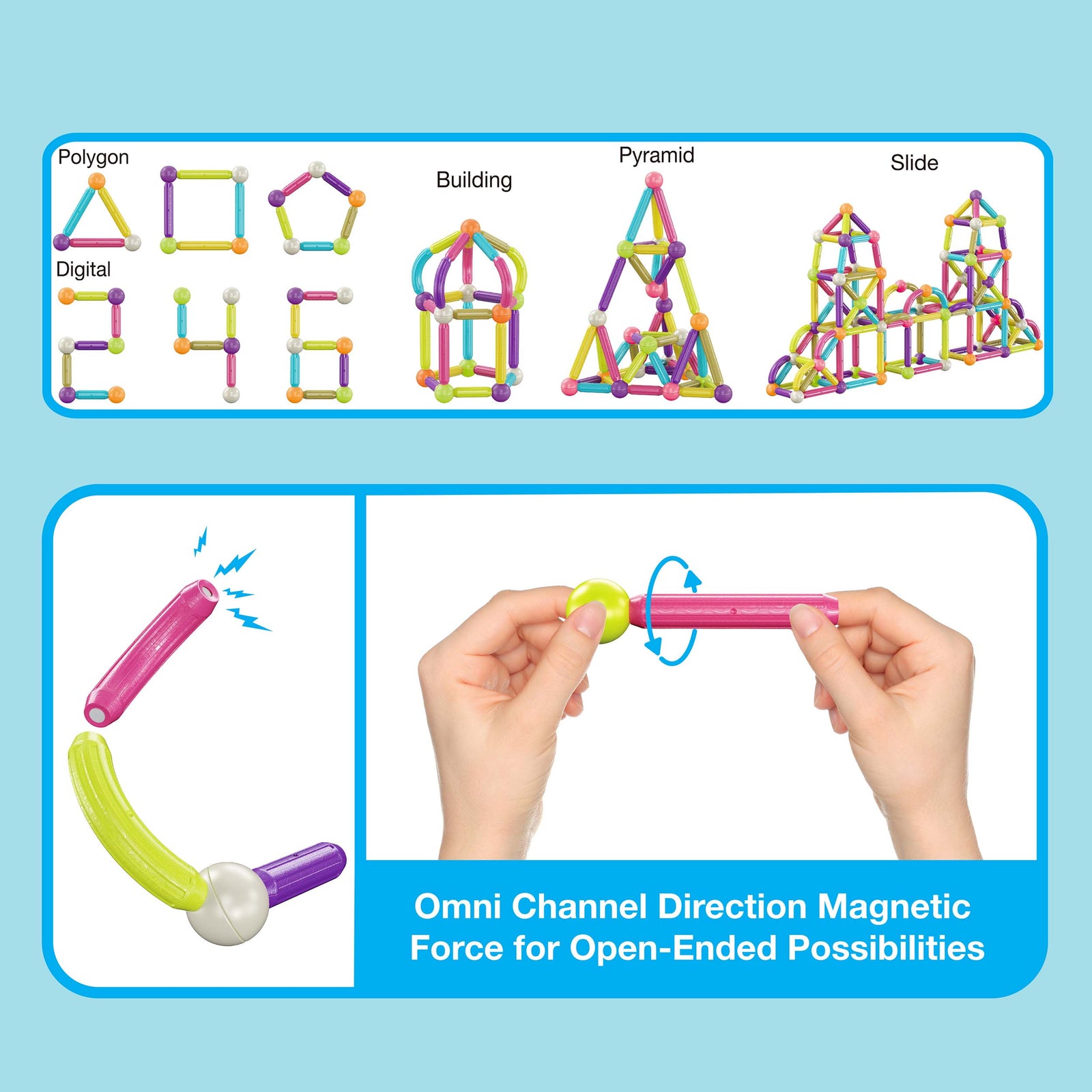 PicassoTiles 100 Piece Magnetic Stick Building Block Construction Set ...