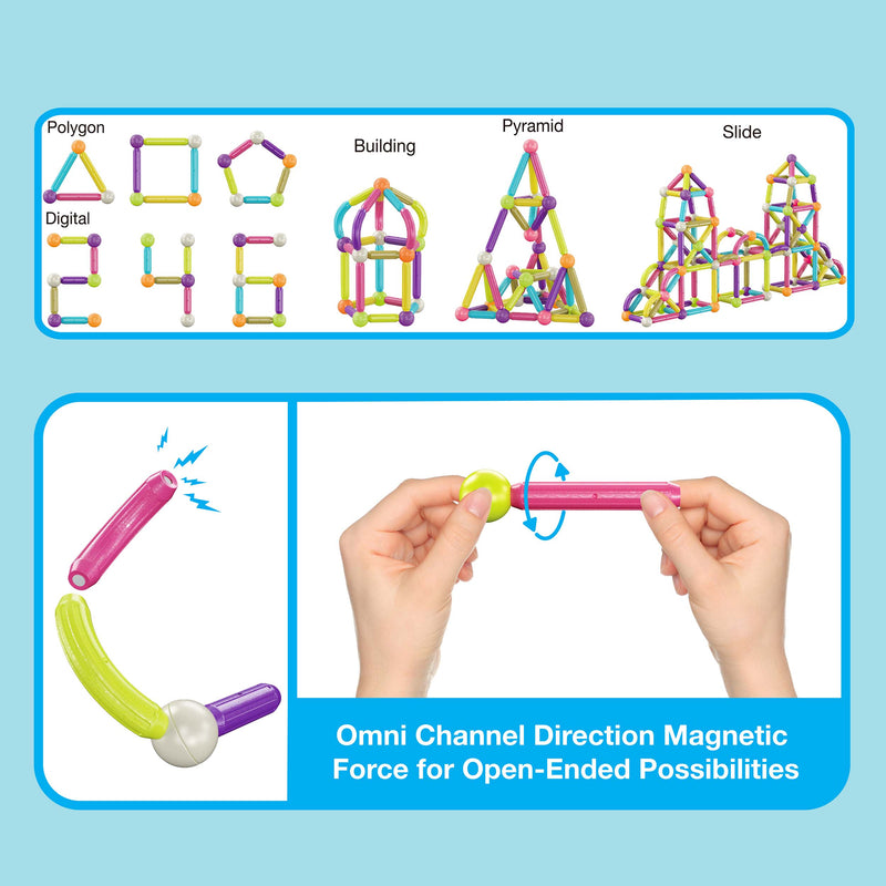 PicassoTiles 100 Piece Magnetic Stick Building Block Construction Set ...