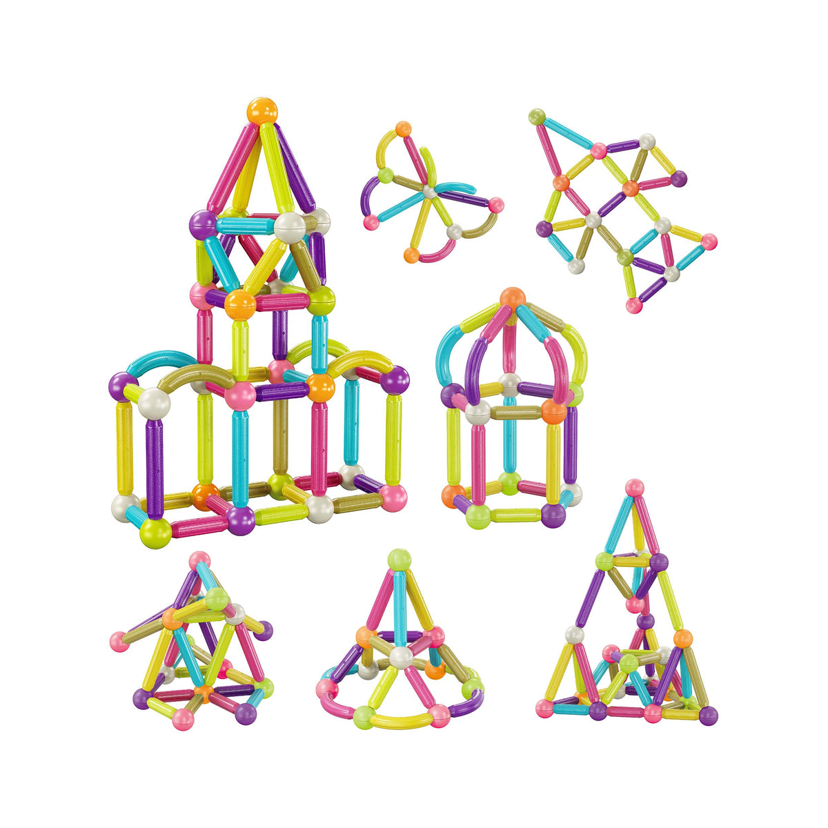 PicassoTiles 50 Piece Magnetic Stick Construction Balls & Rods Set ...